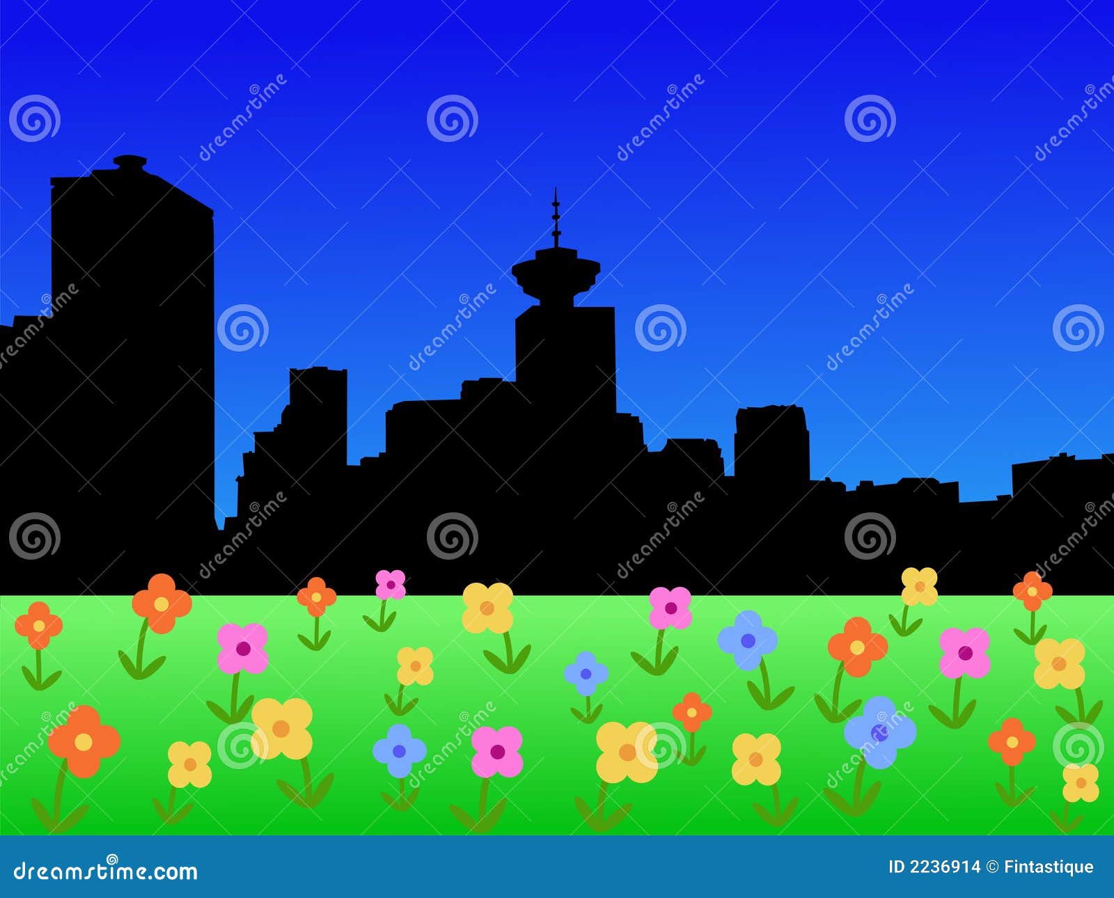 Vancouver Skyline With Color Buildings And Blue Sky. Cartoon Vector ...