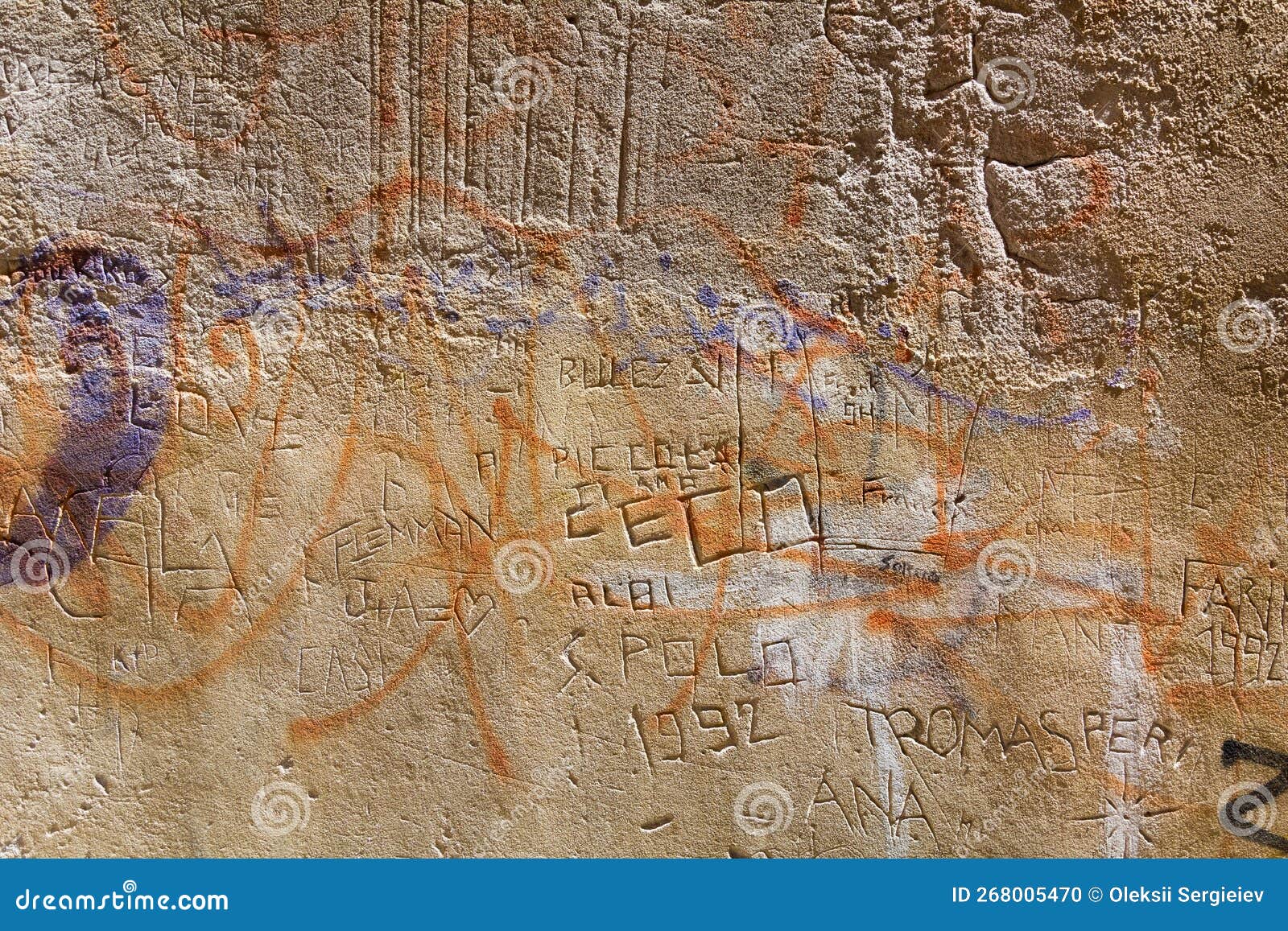 Vandalism on ancient walls stock photo. Image of heart - 268005470