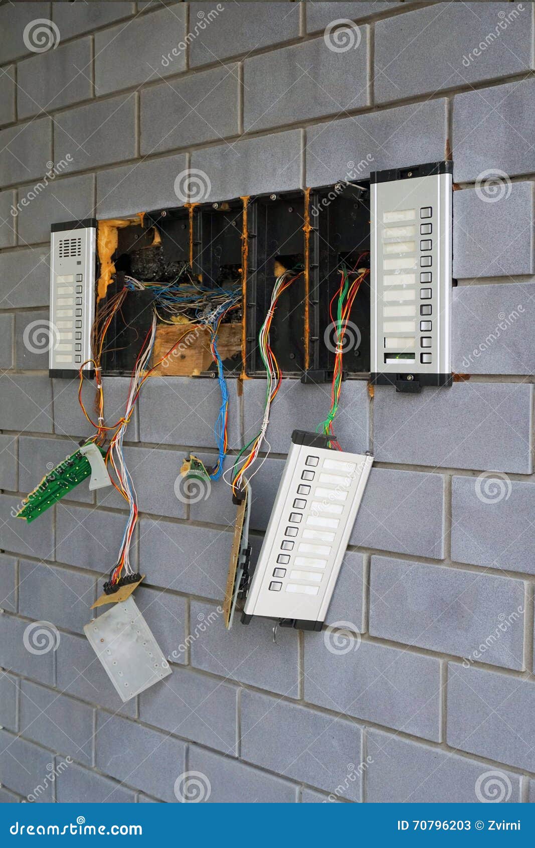 Vandalism, broken intercom stock image. Image of consumed - 70796203