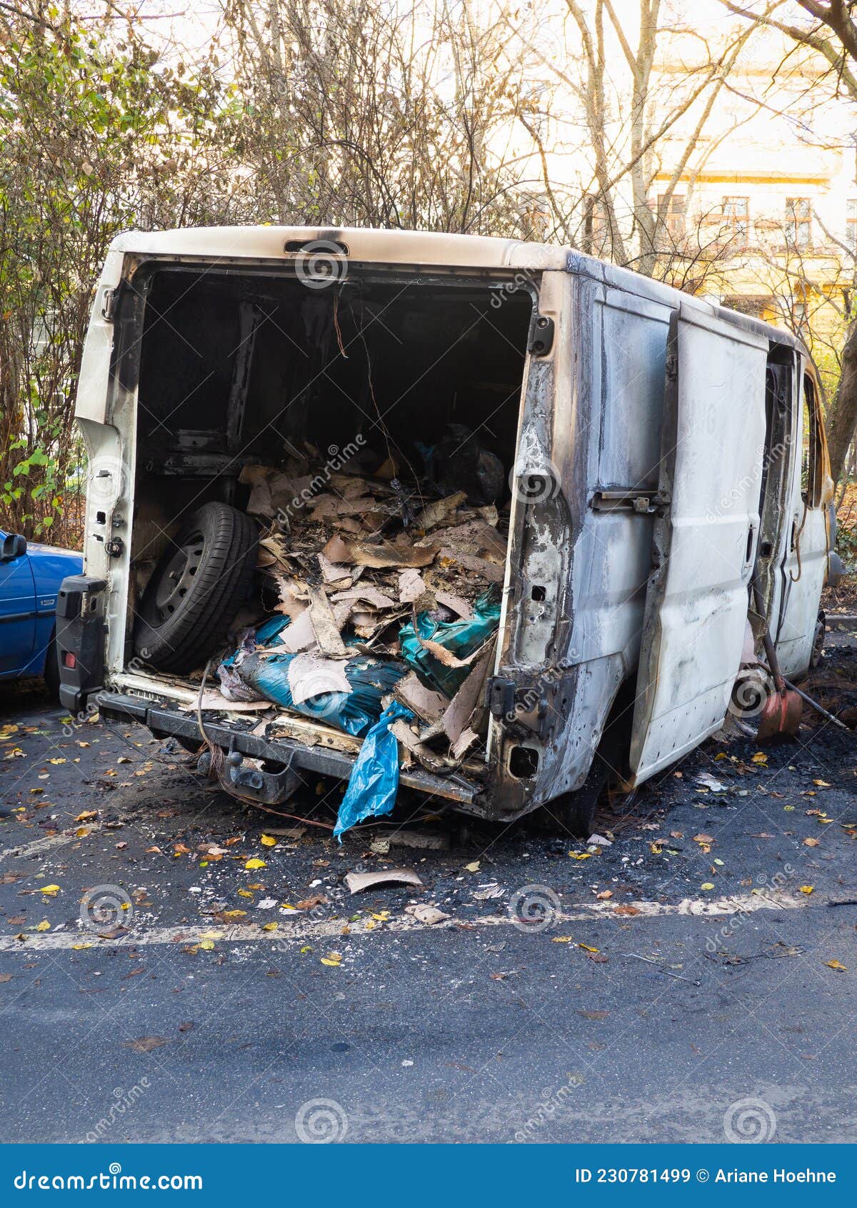 Destroyed Burnt Out White Van Stock Image - Image of destroyed ...
