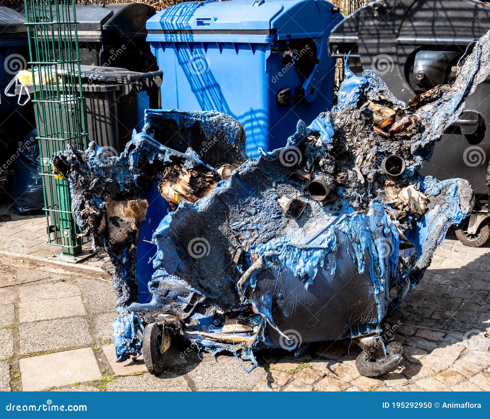 Vandalism on a Garbage Can, Arson Set on Fire Stock Photo - Image of ...
