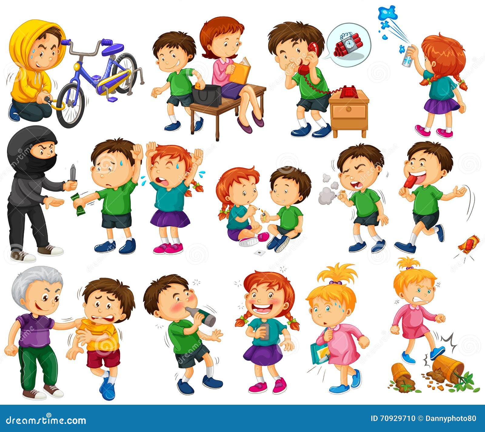 Vandalism Med Folk I Olika Handlingar Vektor Illustrationer ...