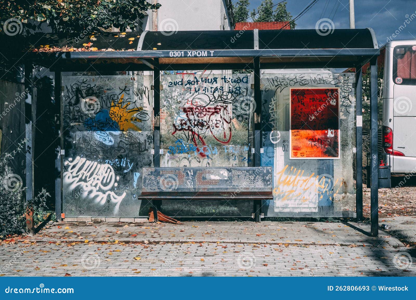 A Bus Stop Damaged With Breaking Glass During Colombian Paro Nacional ...