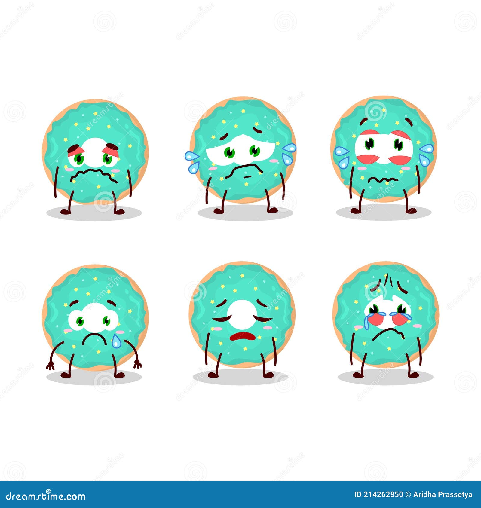 Vanilla Blue Donut Cartoon Character with Sad Expression Stock ...