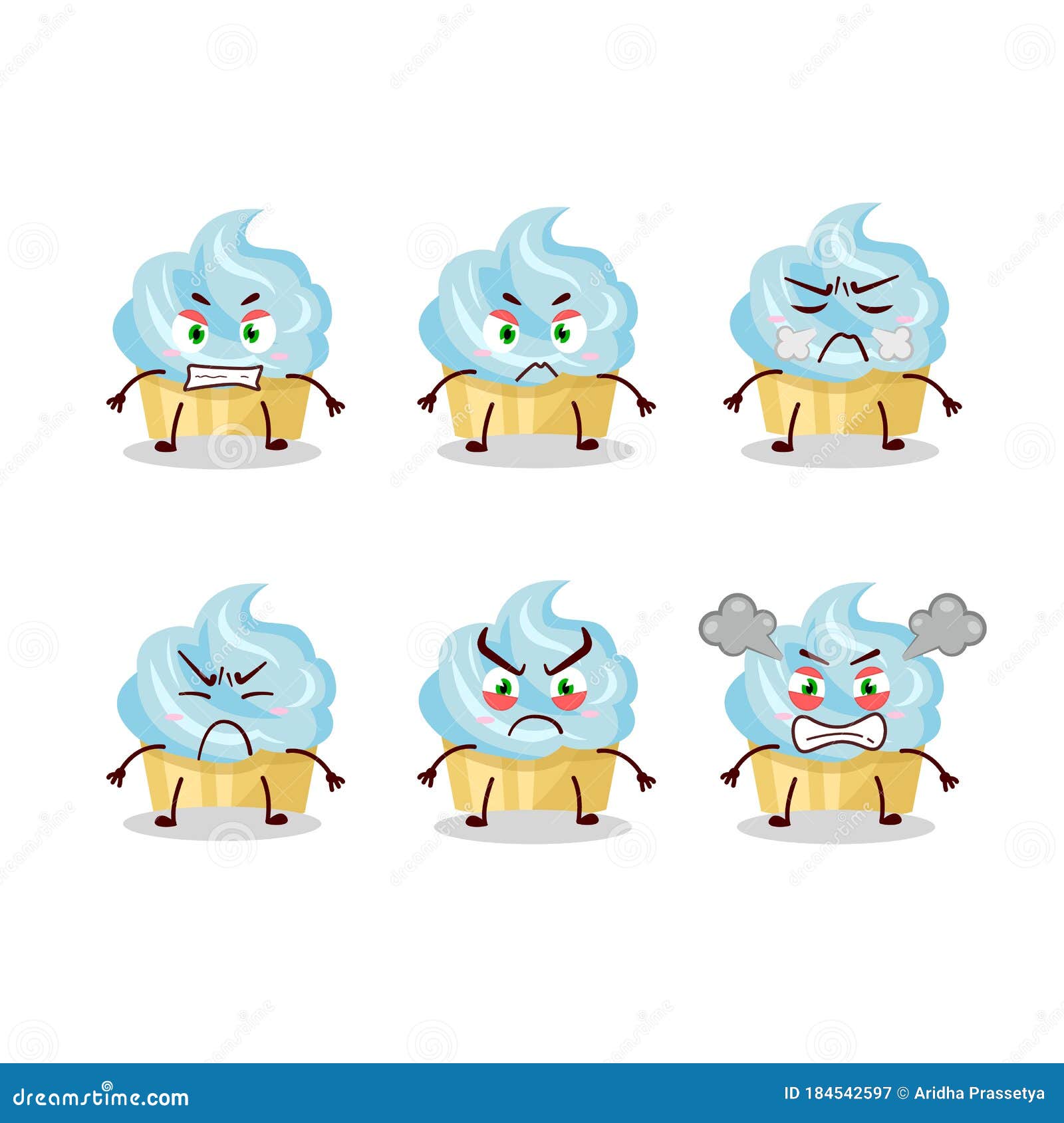 Vanilla Cake Cartoon Character with Various Angry Expressions Stock ...