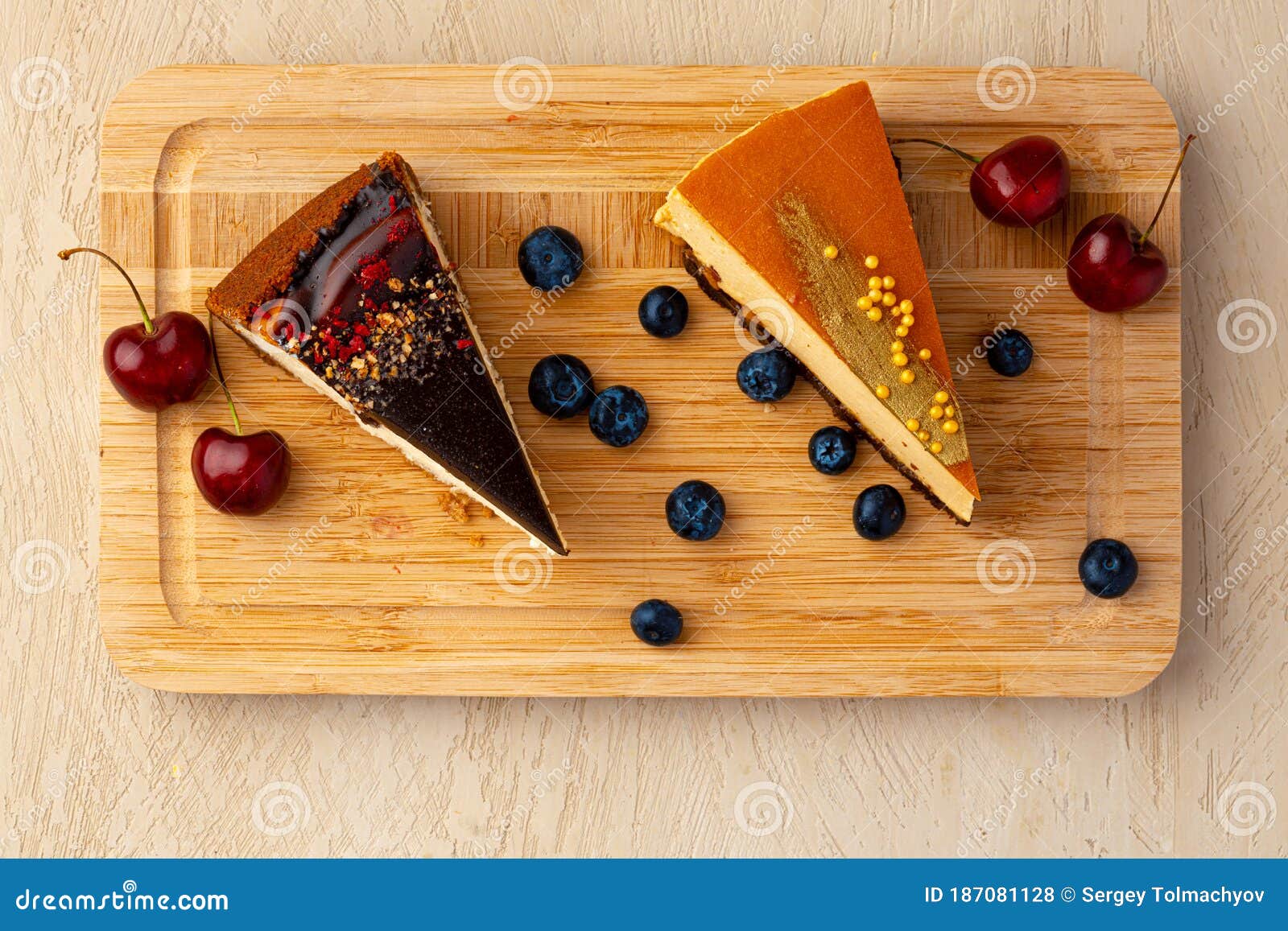 Vanilla Cheesecake with Chocolate Top and Berries Stock Photo - Image ...