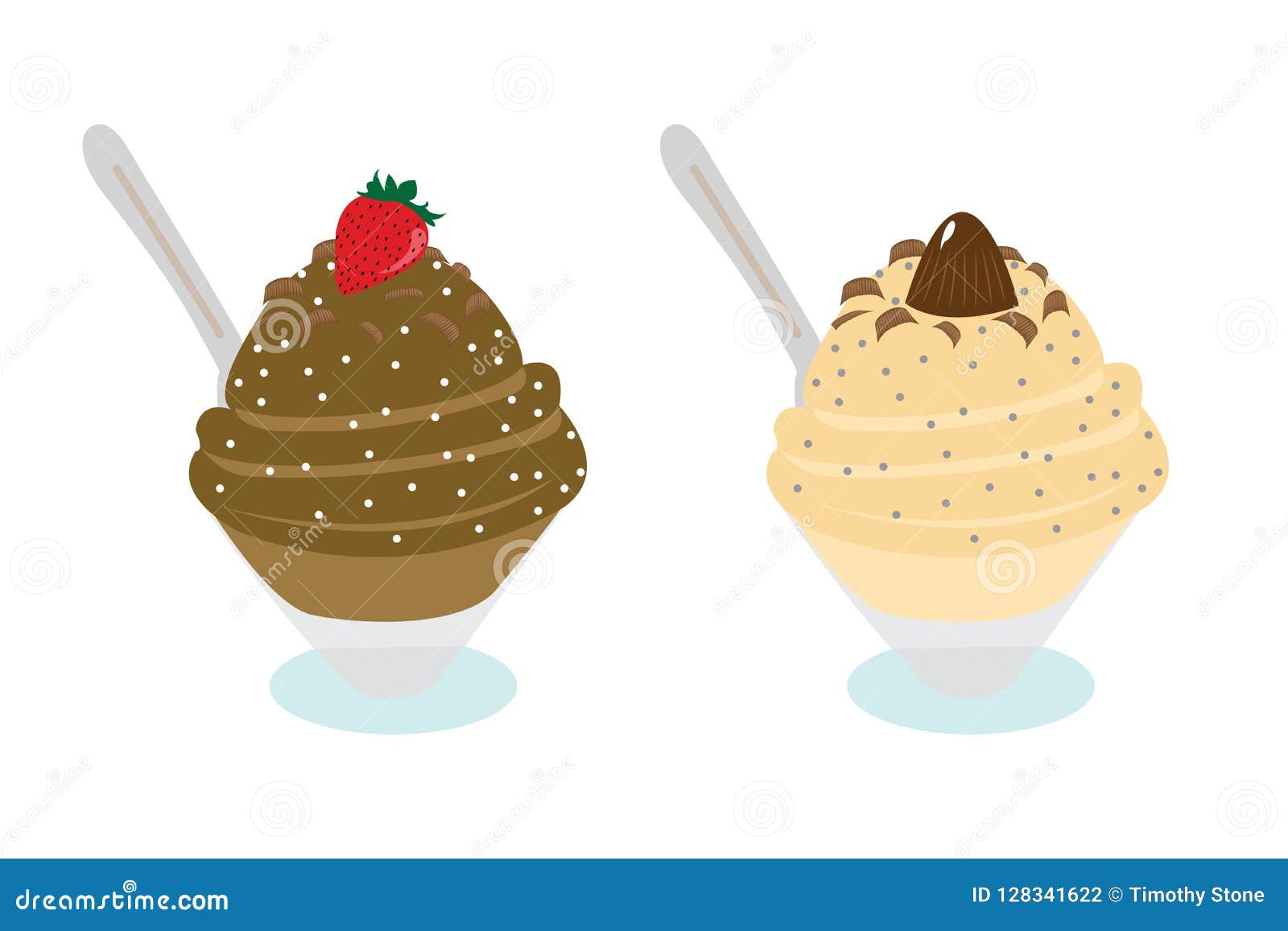 Vanilla and Chocolate Ice Cream Sundae Vector Set Stock Vector ...