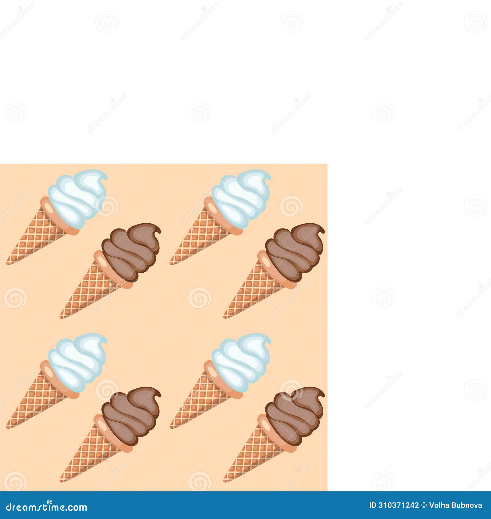 Vanilla And Chocolate Ice Cream In Waffle Cones Seamless Pattern