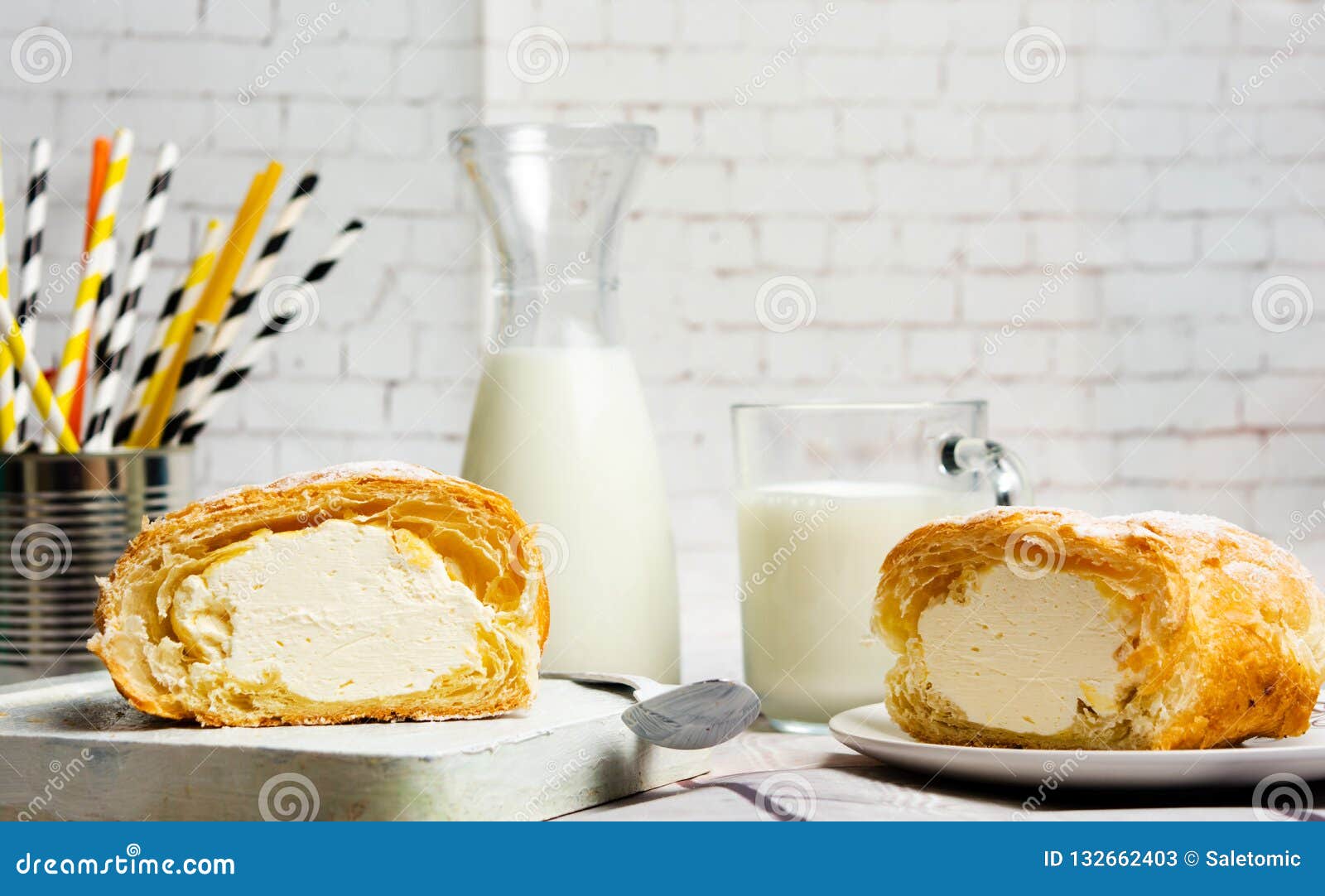 Vanilla Cream Roll Pastry on a Table Stock Image - Image of food ...