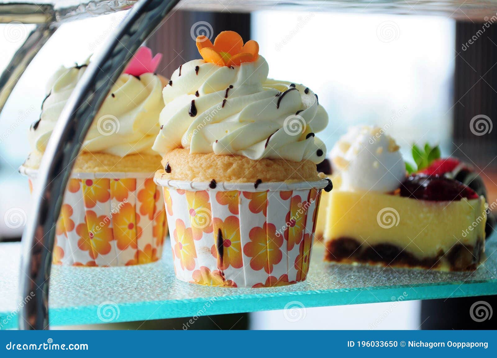 Vanilla Cupcake in Afternoon Tea Set Stock Photo - Image of cupcake ...