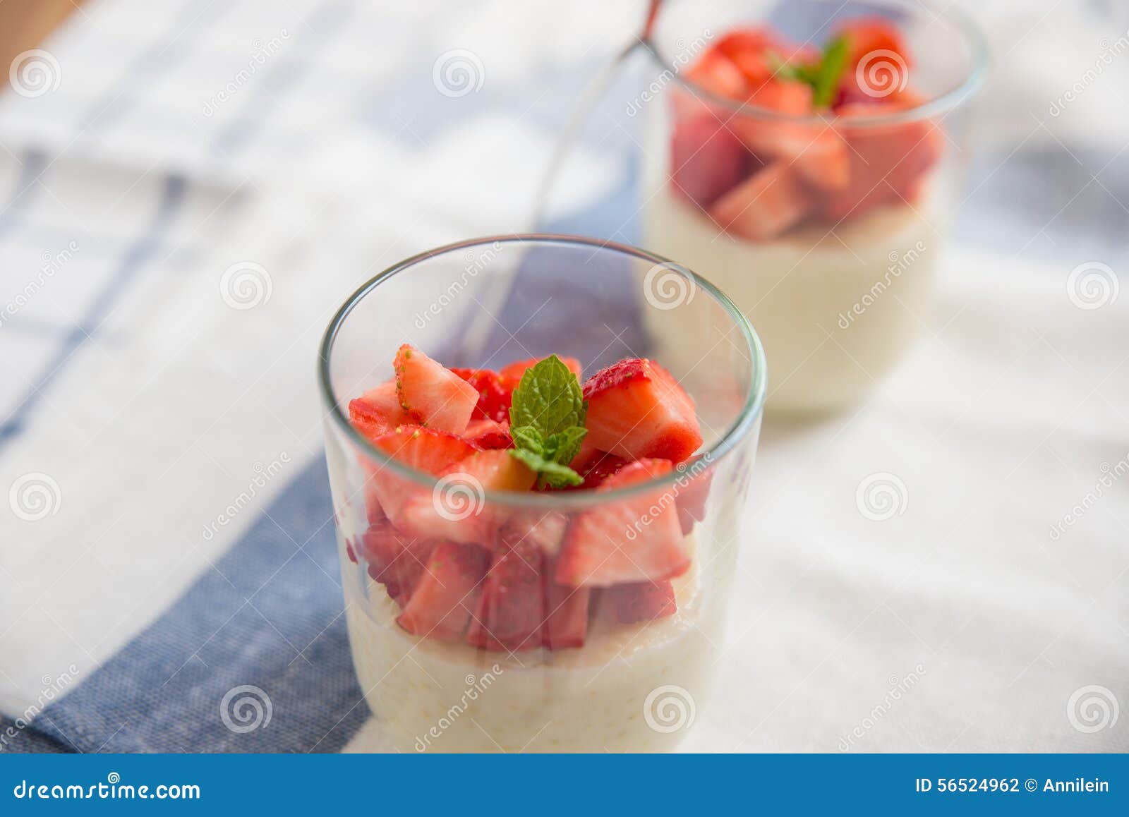 Vanilla Custard Pudding with Strawberries Stock Photo - Image of ...