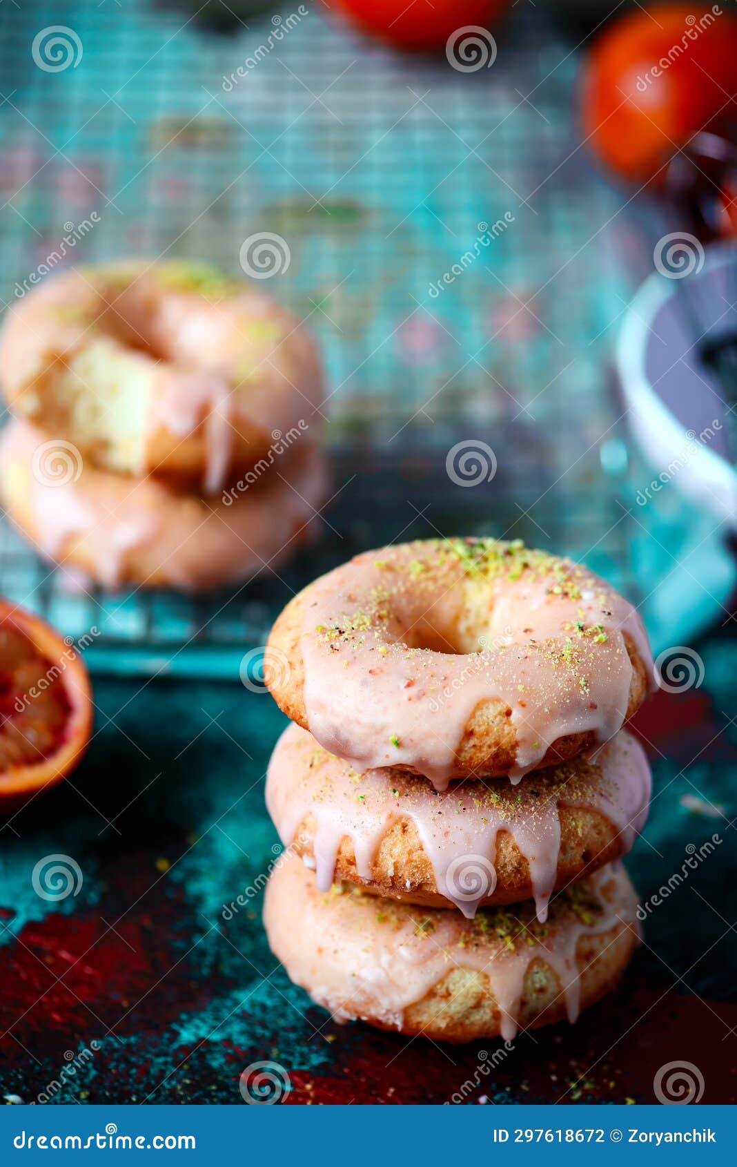 VANILLA DOUGHNUTS with BLOOD ORANGE GLAZ. Top View Stock Photo - Image ...