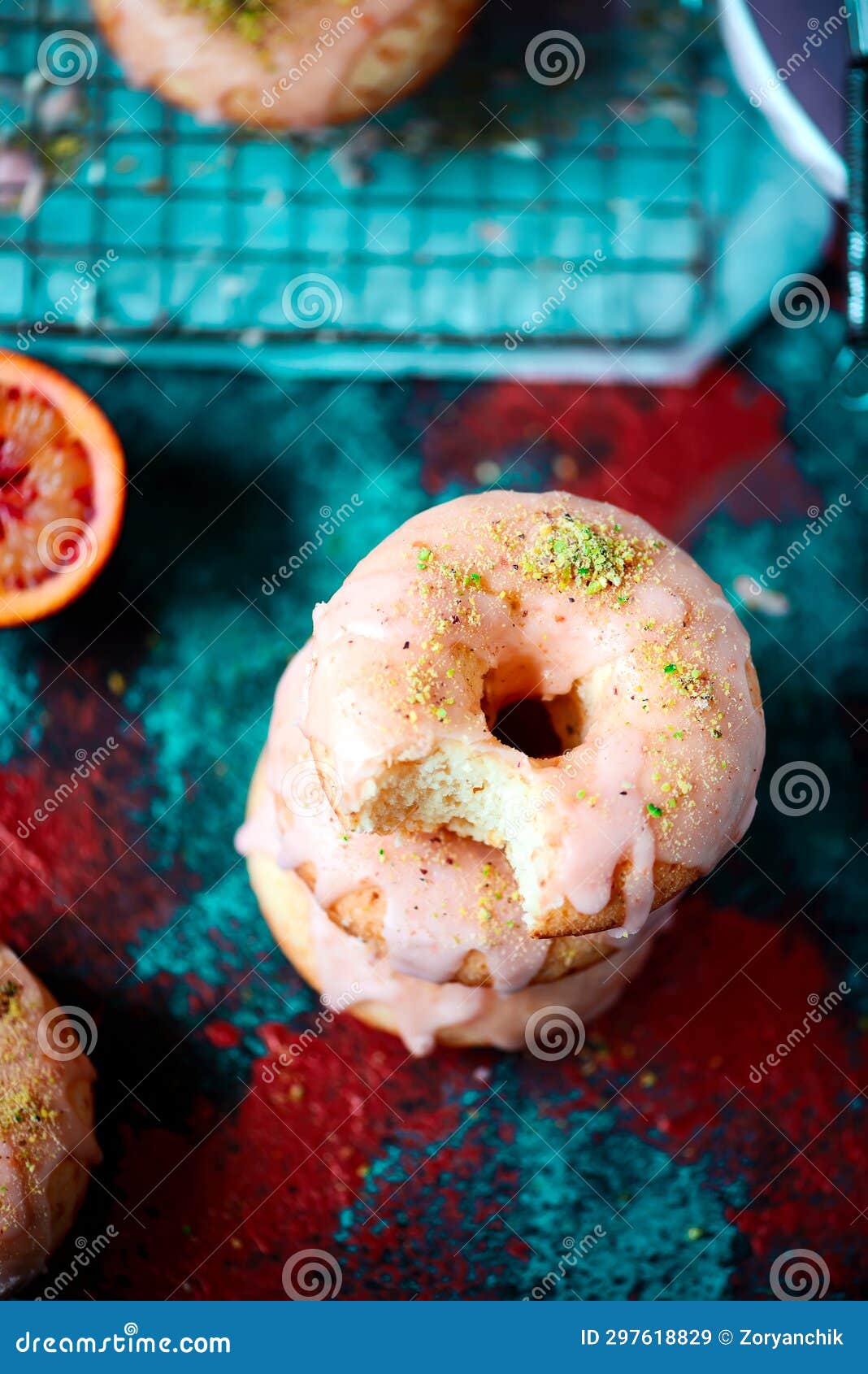 VANILLA DOUGHNUTS with BLOOD ORANGE GLAZ. Top View Stock Image - Image ...
