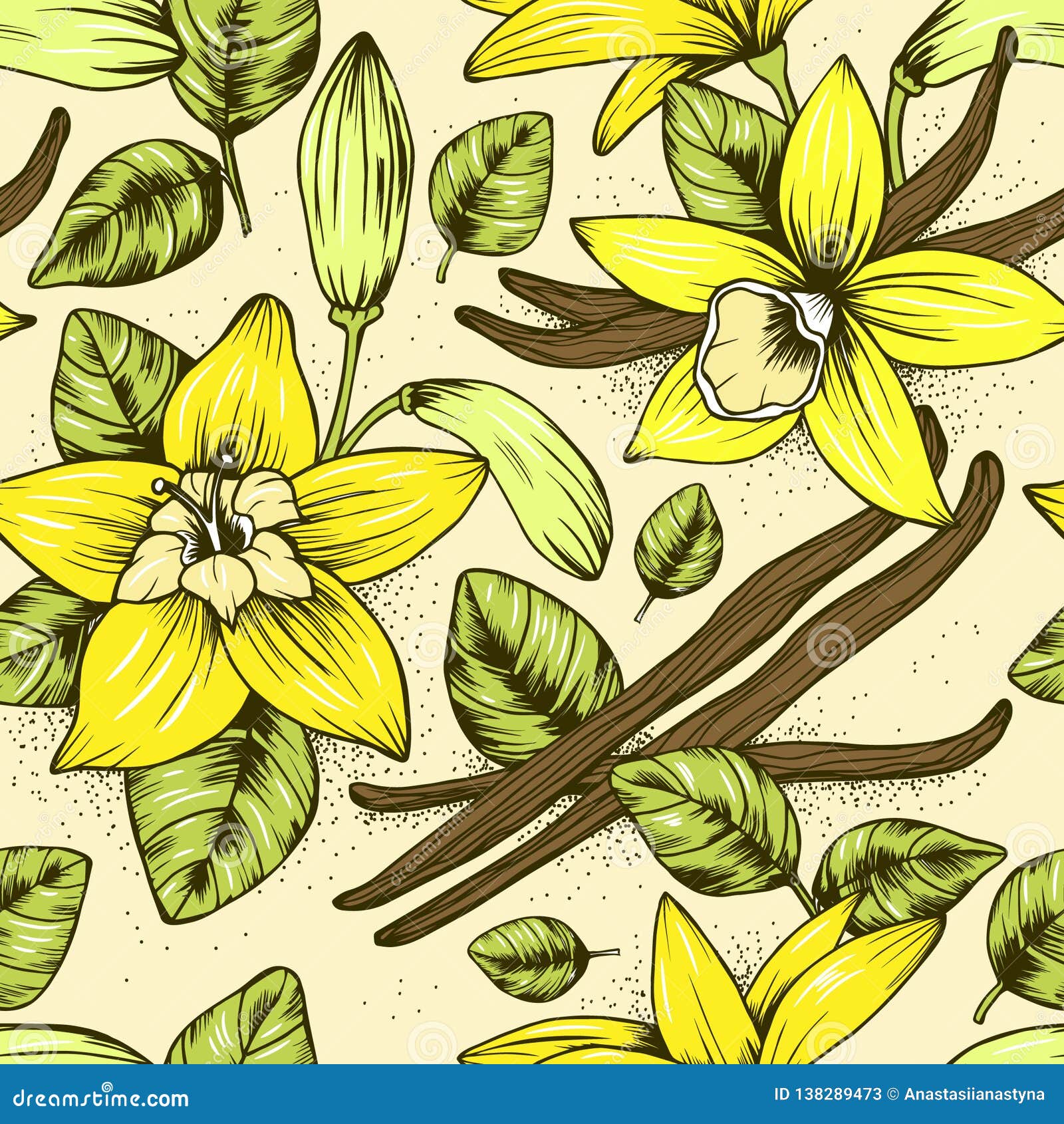 Elegant Seamless Vector Pattern with Yellow Vanilla Flower Stock Vector ...