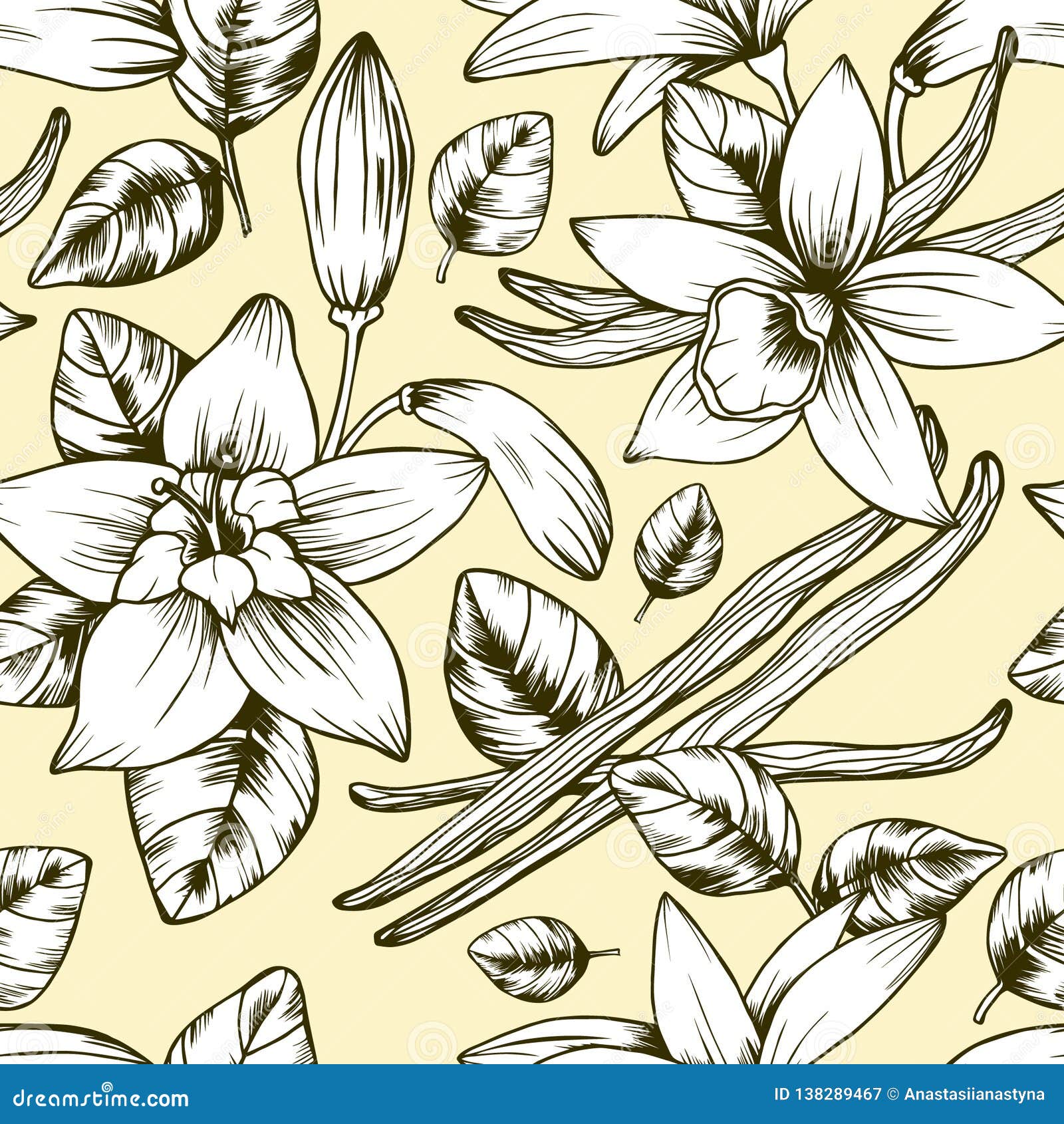 Seamless Elegant Vector Vintage Vanilla Pattern Stock Vector ...