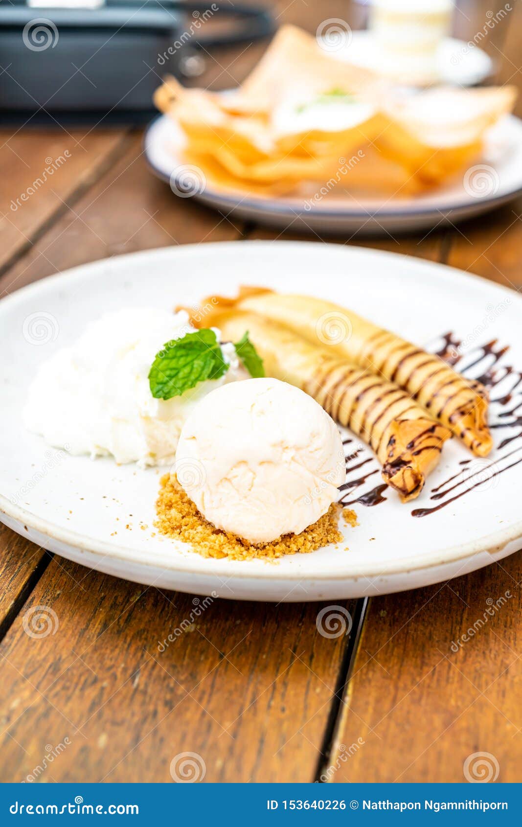 Vanilla Ice-cream with Banana Crape and Whipped Cream Stock Photo - Image of breakfast, brown ...