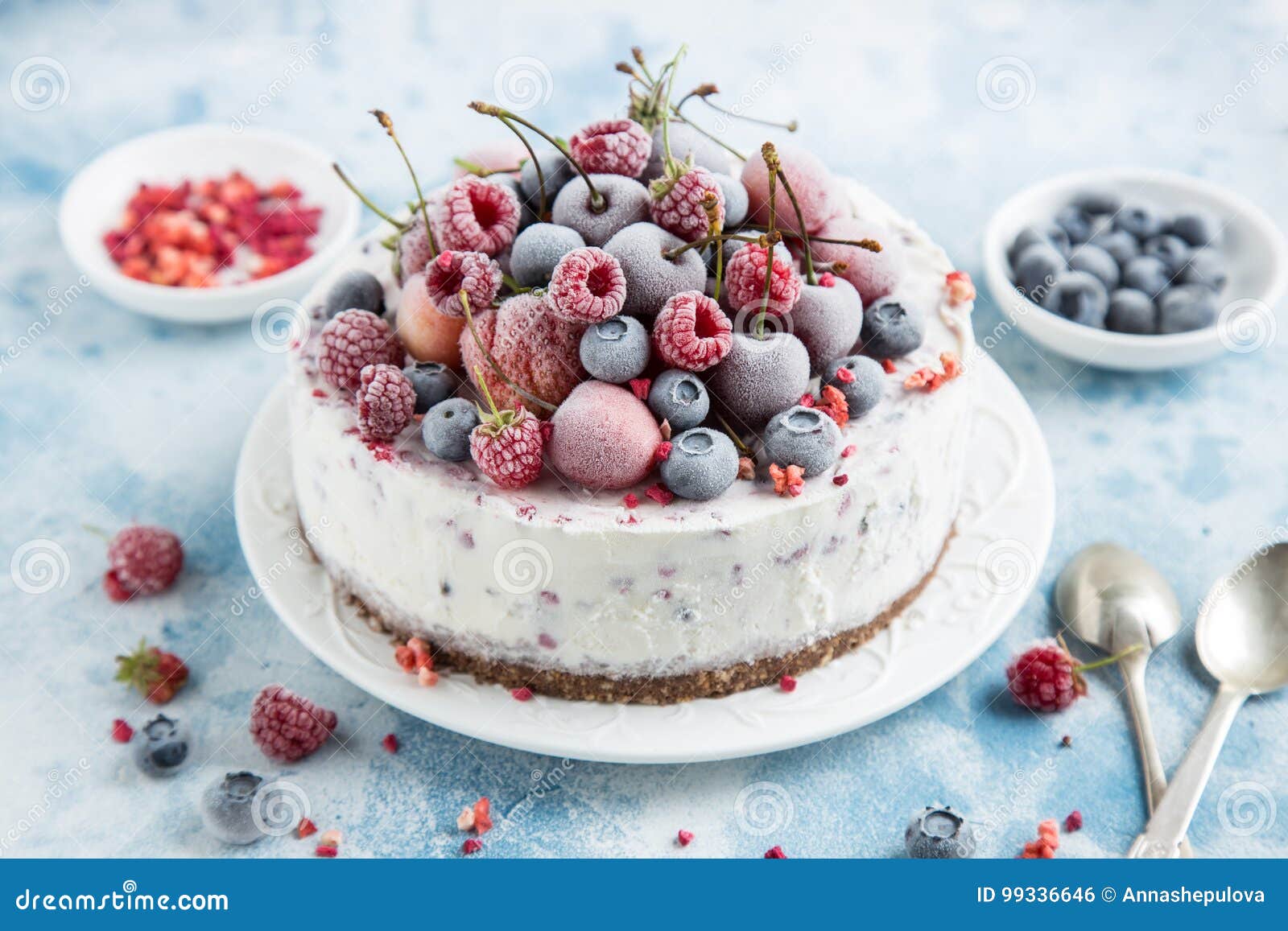 Vanilla Ice Cream Cake with Frozen Berries Stock Photo - Image of ...