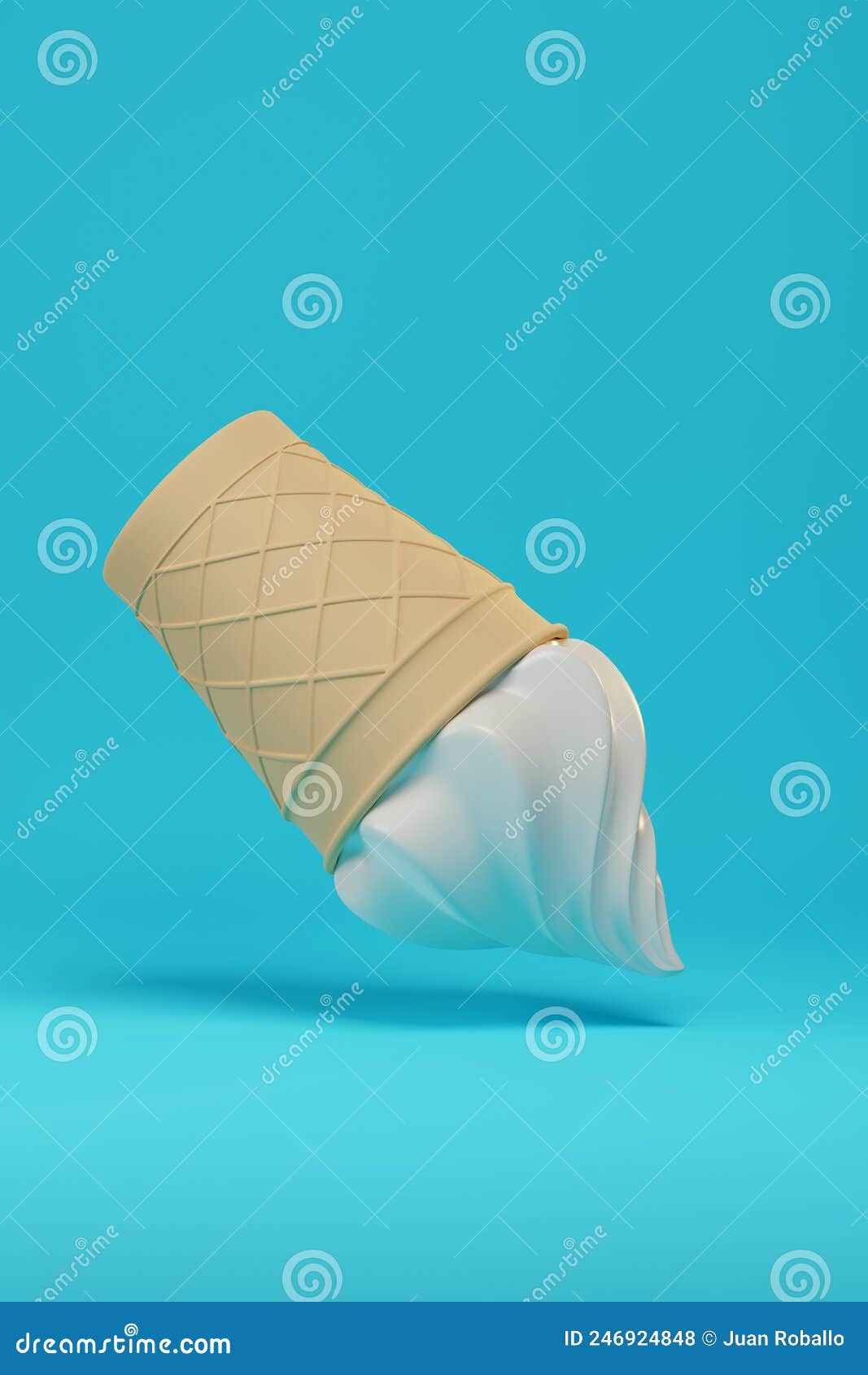 Vanilla Ice Cream Cone Falling To the Ground. 3d Illustration Stock ...
