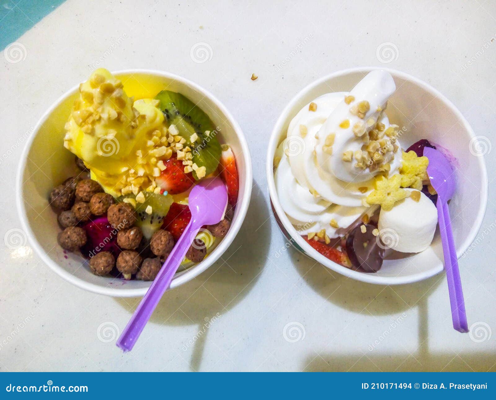 Vanilla Ice Cream and Mango Ice Cream with Various Toppings Stock Photo ...