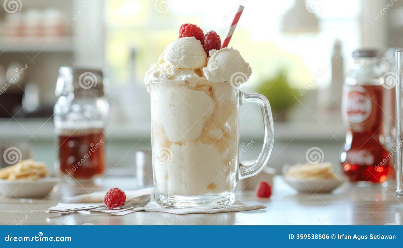 Vanilla Ice Cream Sundae with Raspberries Stock Illustration ...