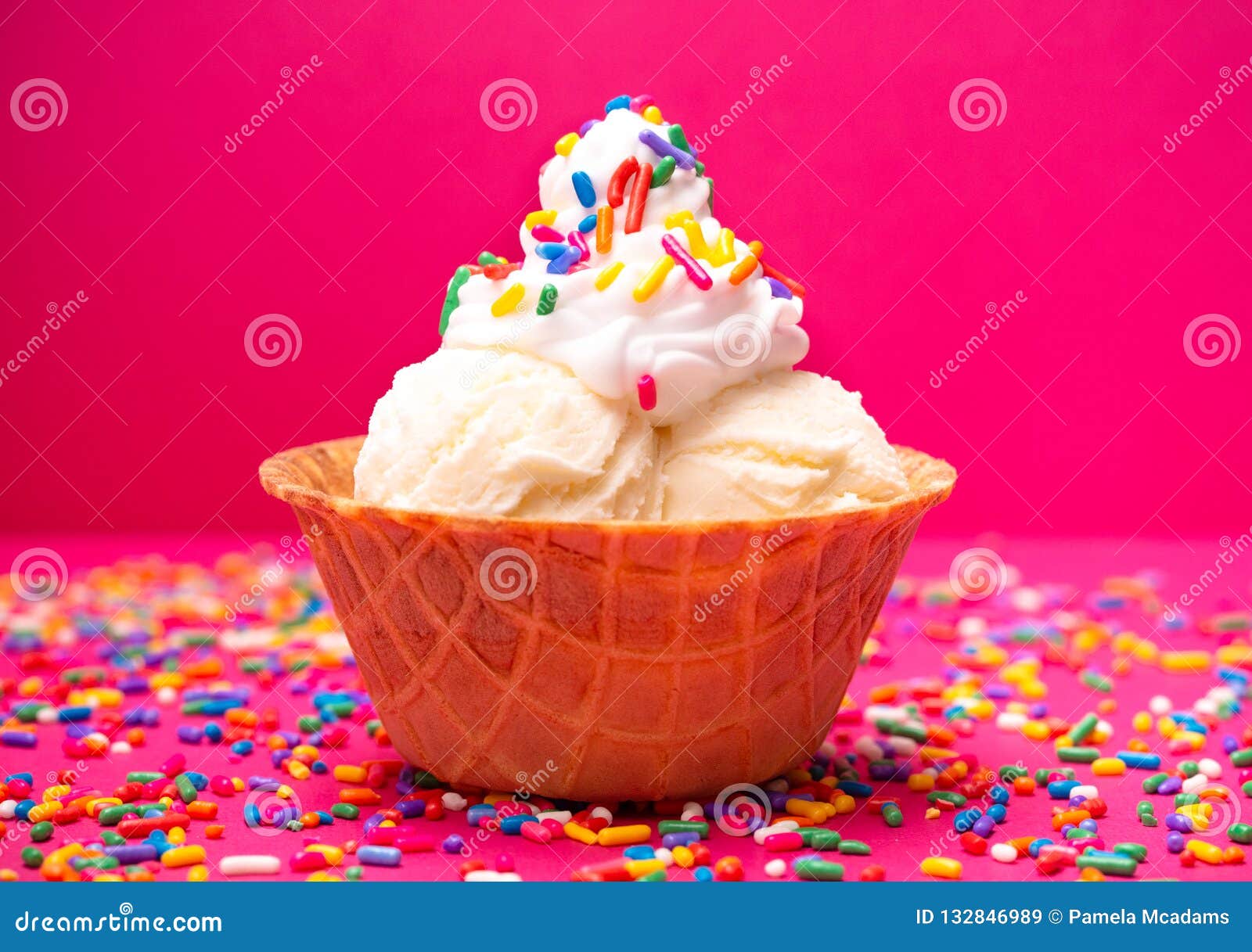Vanilla Ice Cream in a Waffle Cone Bowl with a Cherry on Top Stock ... Vanilla Ice Cream in a Waffle Cone Bowl with a Cherry on Top Stock ...