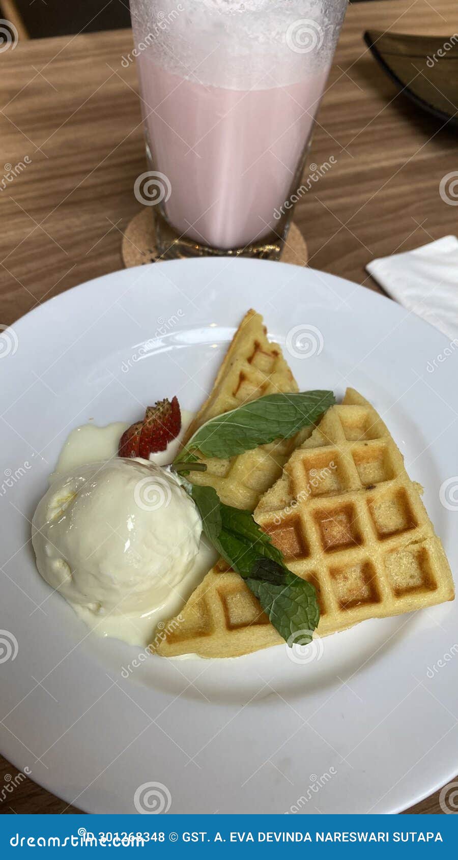 Croffle with Vanilla Ice Cream Dessert Stock Photo - Image of yummy ...