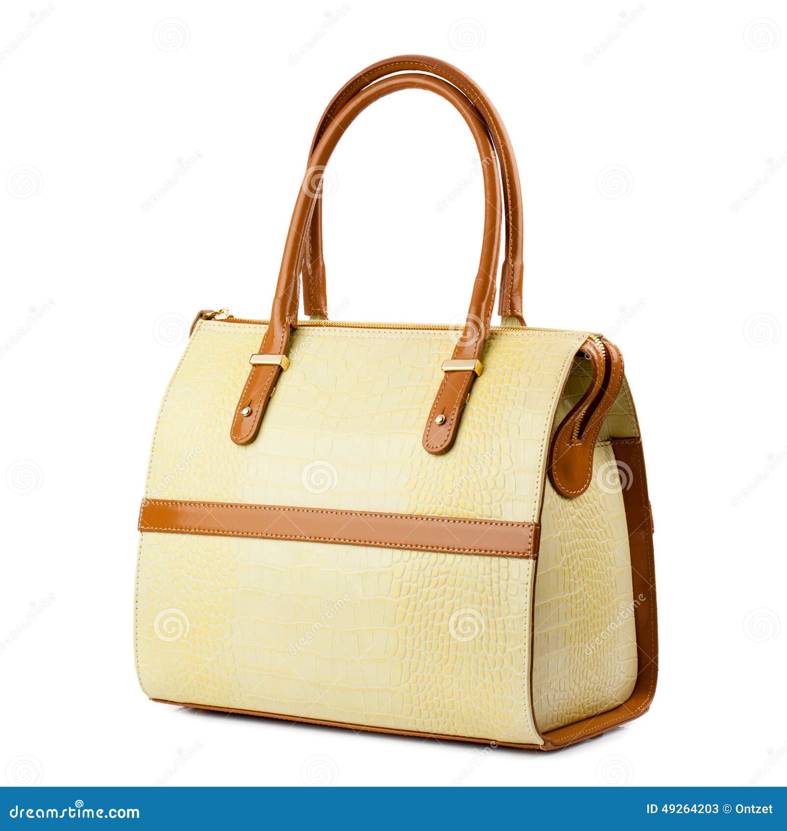 Vanilla Leather Handbag with Brown Handles Isolated on White. Stock ...