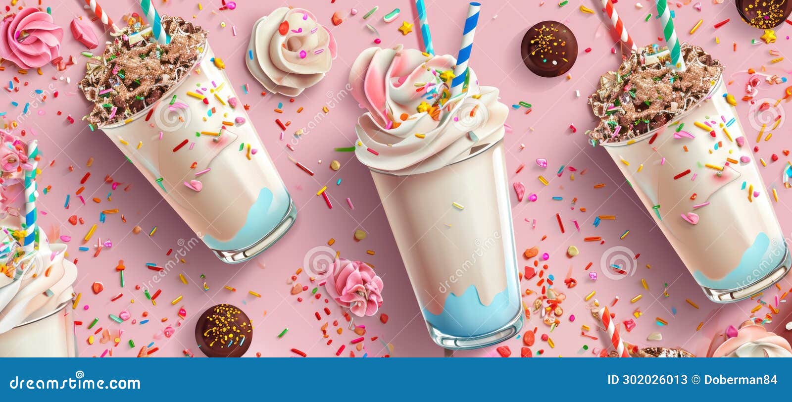 Vanilla Milkshakes In Elegant Glasses Decorated With Whipped Cream