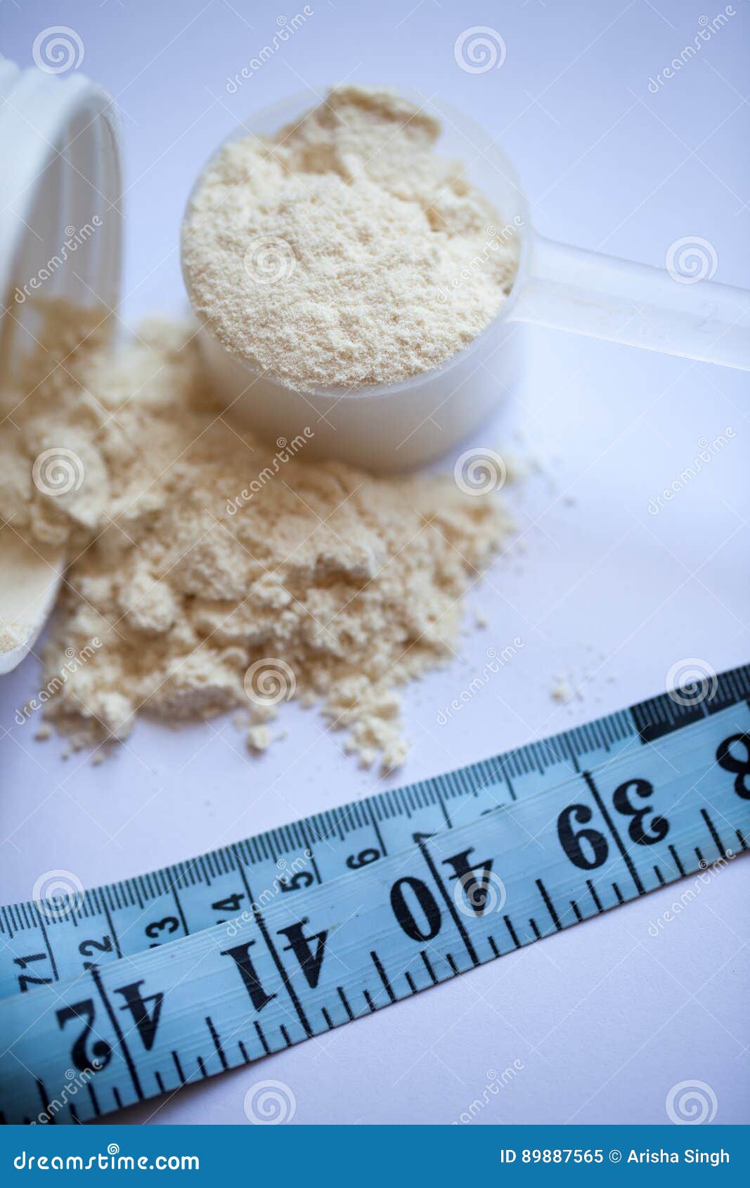 Vanilla Protein Powder in Scoop with a Tape Measure Stock Image - Image ...