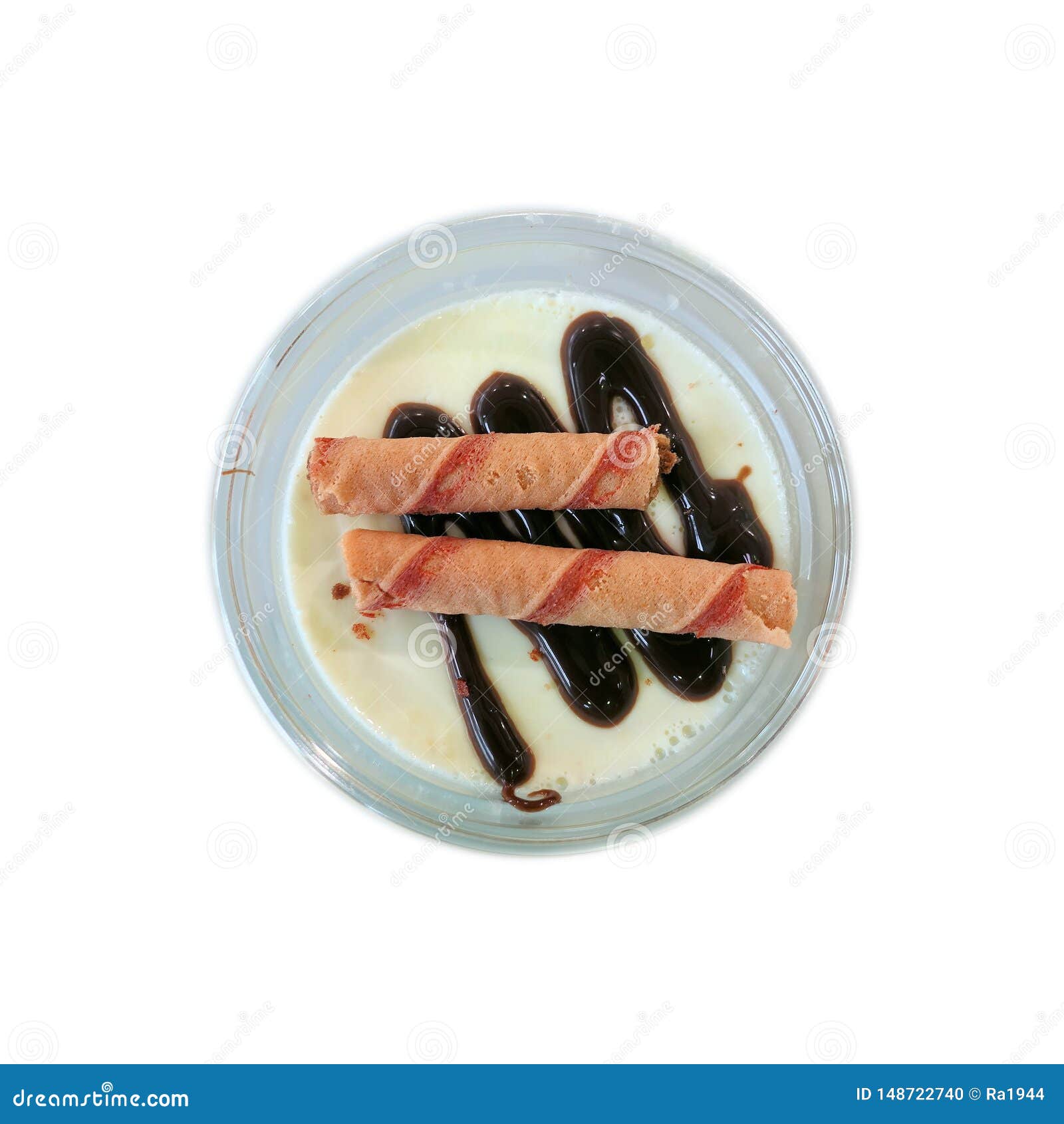 Vanilla Pudding Dessert Covered with Chocolate Icing in a Cup. View ...