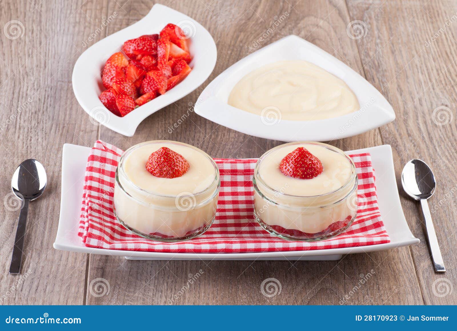 Vanilla Pudding with Fresh Strawberries Stock Image - Image of ...