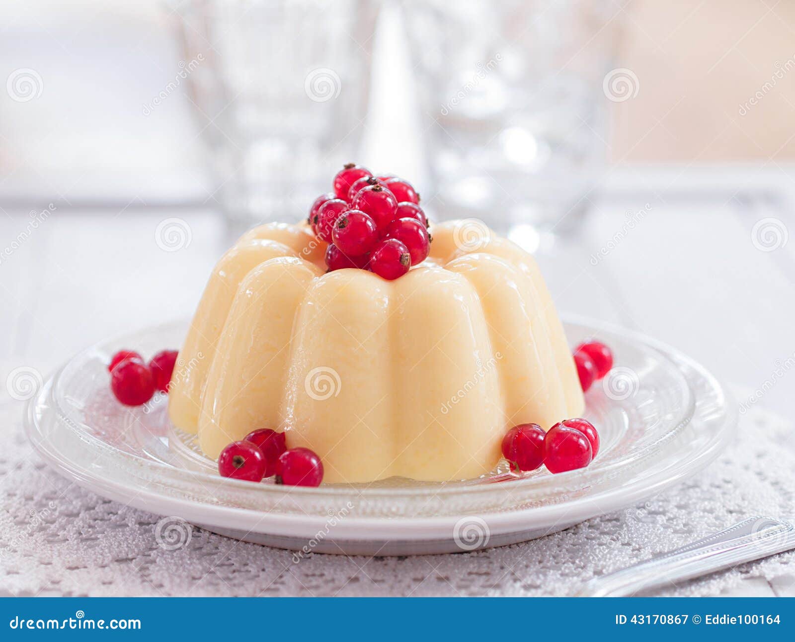 Vanilla Pudding with Red Currants on a Plate Stock Image - Image of ...