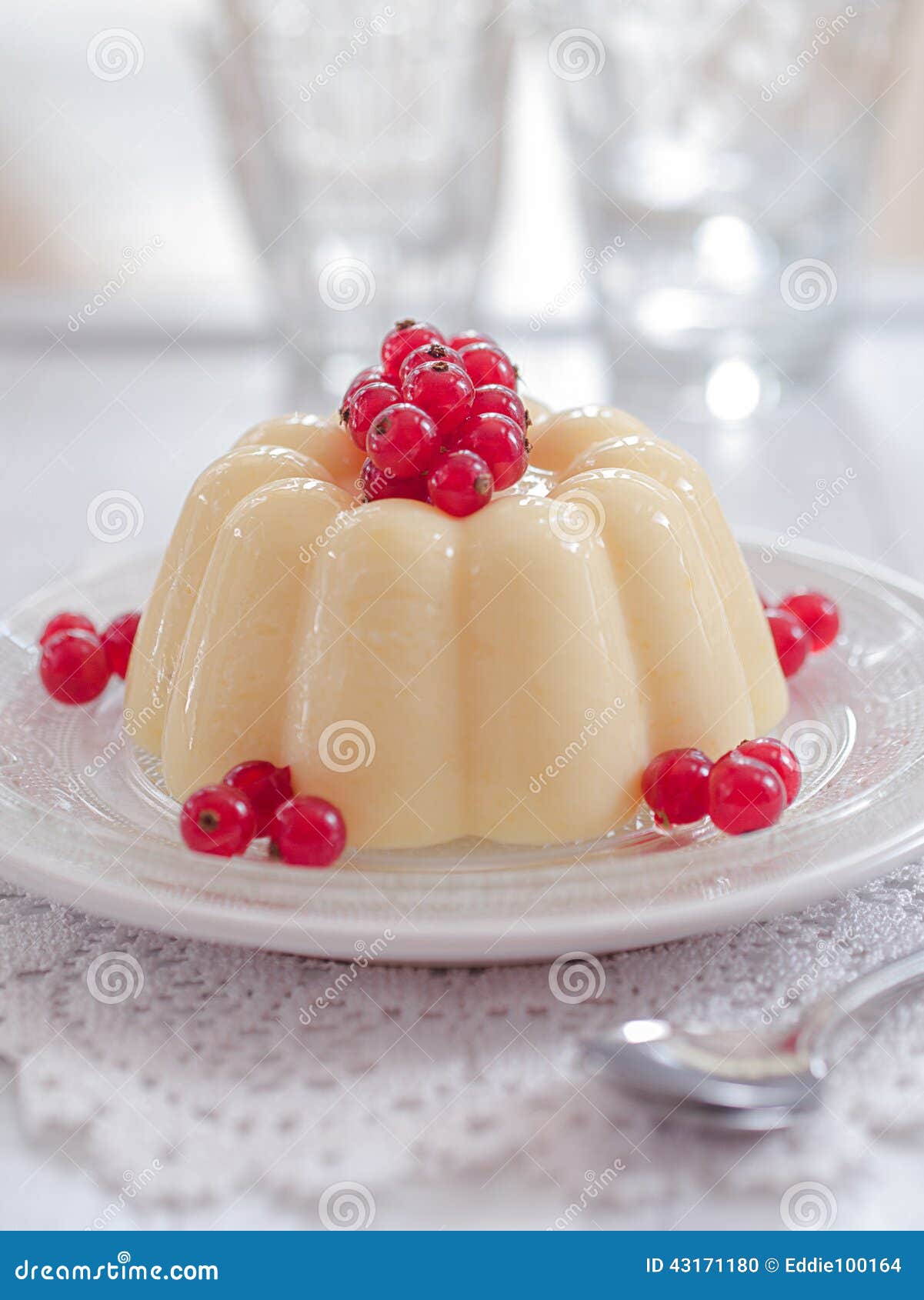Vanilla Pudding with Red Currants on a Plate Stock Photo - Image of ...