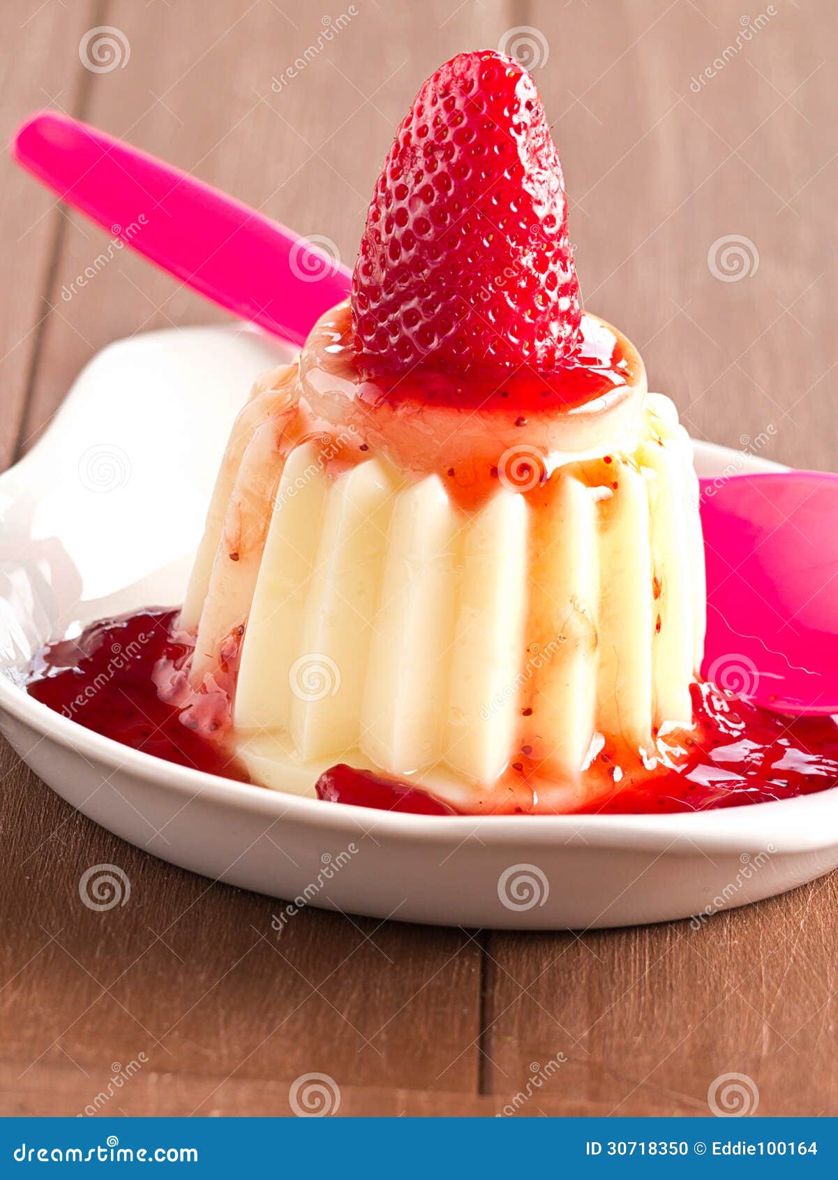 Vanilla Pudding with Strawberry Sauce Stock Photo - Image of flummery ...