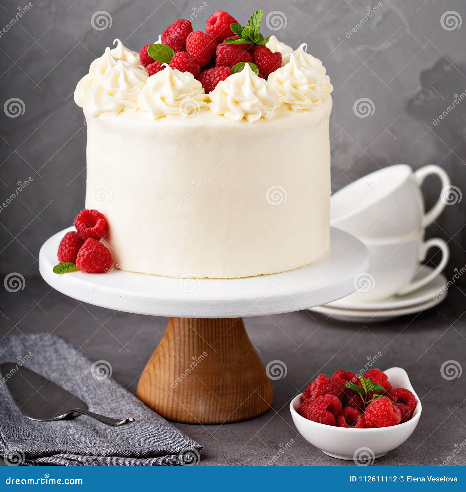 Vanilla Raspberry Cake with White Frosting Stock Photo - Image of baked ...