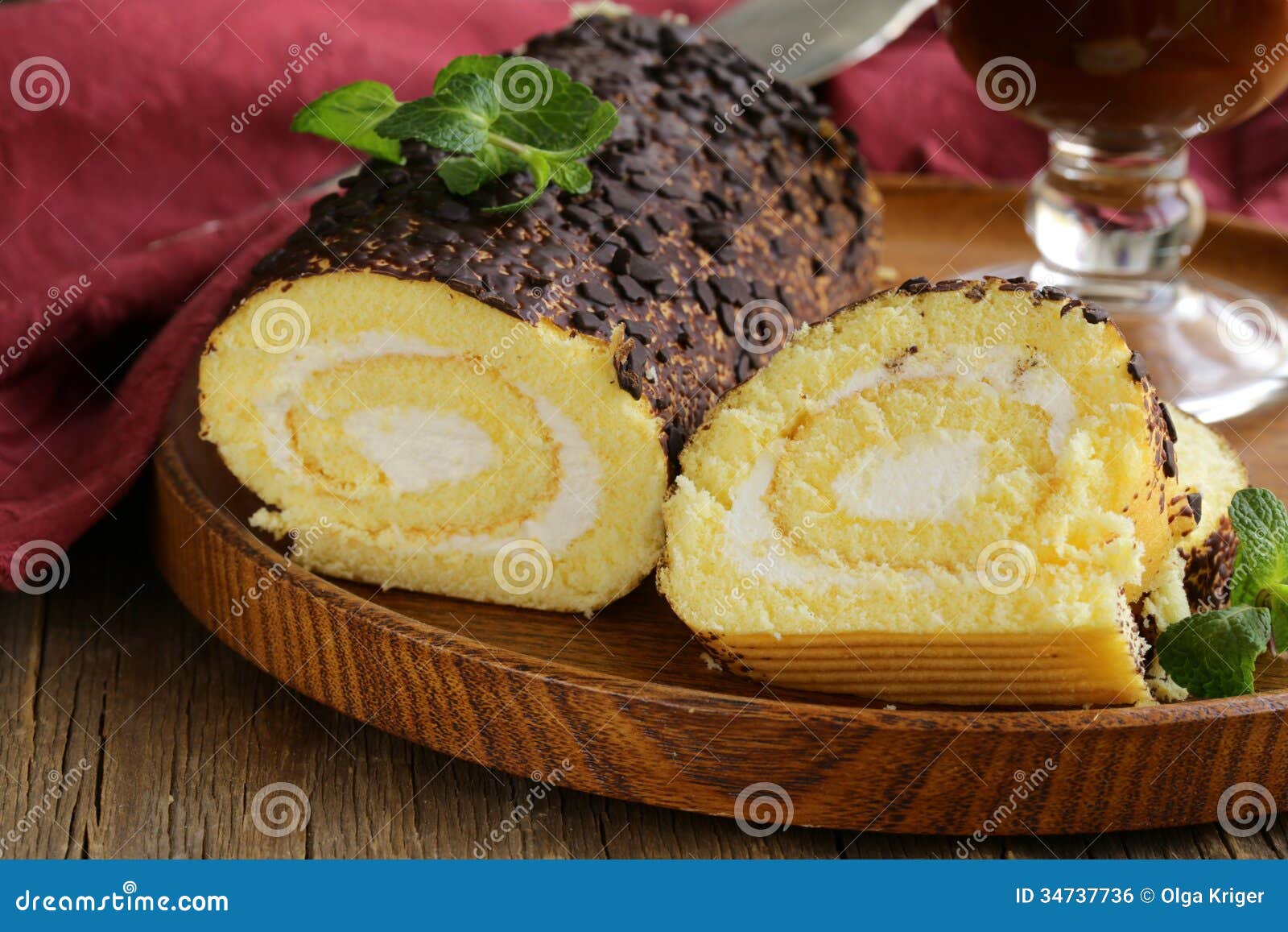 Vanilla Roll Cake with Chocolate Ganache Stock Photo - Image of swiss ...