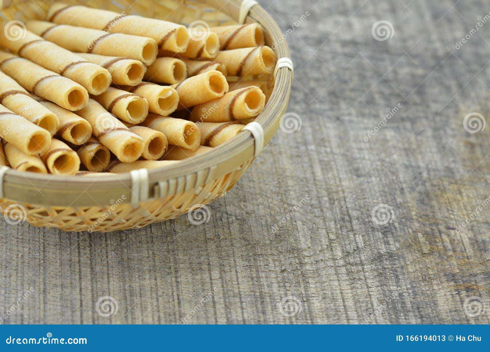 Vanilla Waffle Roll Sticks in Bamboo Basket Stock Image - Image of ...