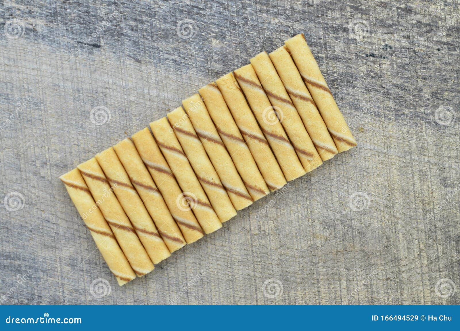 Vanilla Waffle Roll Sticks Lined Up on Wooden Background Stock Image ...