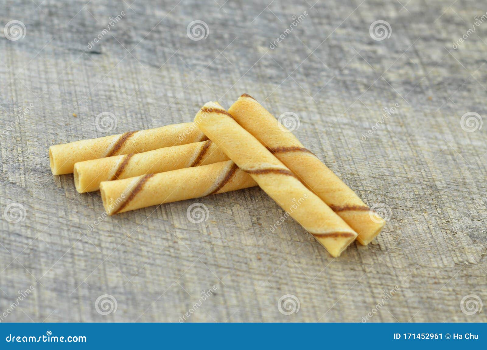 Vanilla Waffle Roll Sticks on Wooden Background, Decoration Stock Image ...