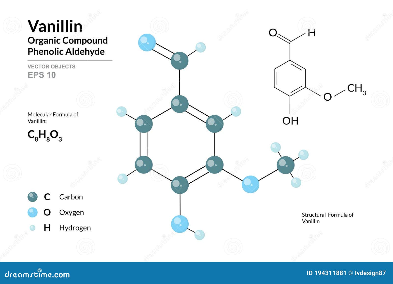 Vanillin. Organic Compound Phenolic Aldehyde. Structural Chemical ...