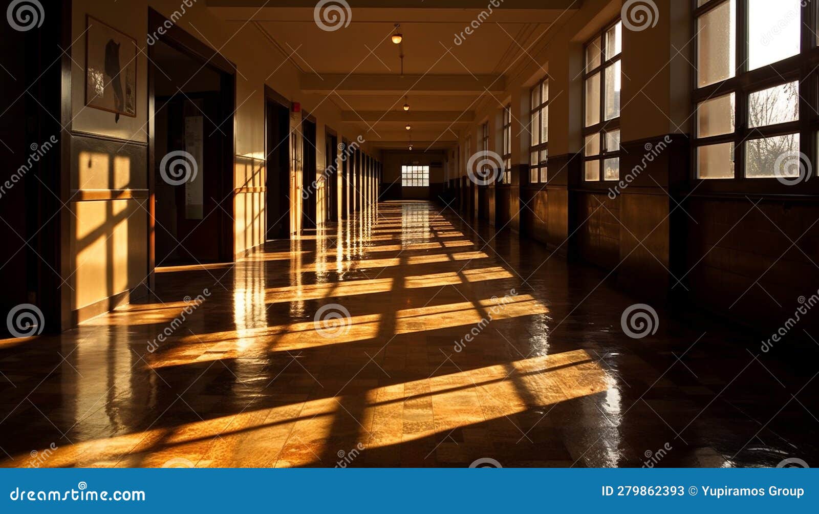 Vanishing Point Leads To Modern Corridor with Glass Reflection and ...