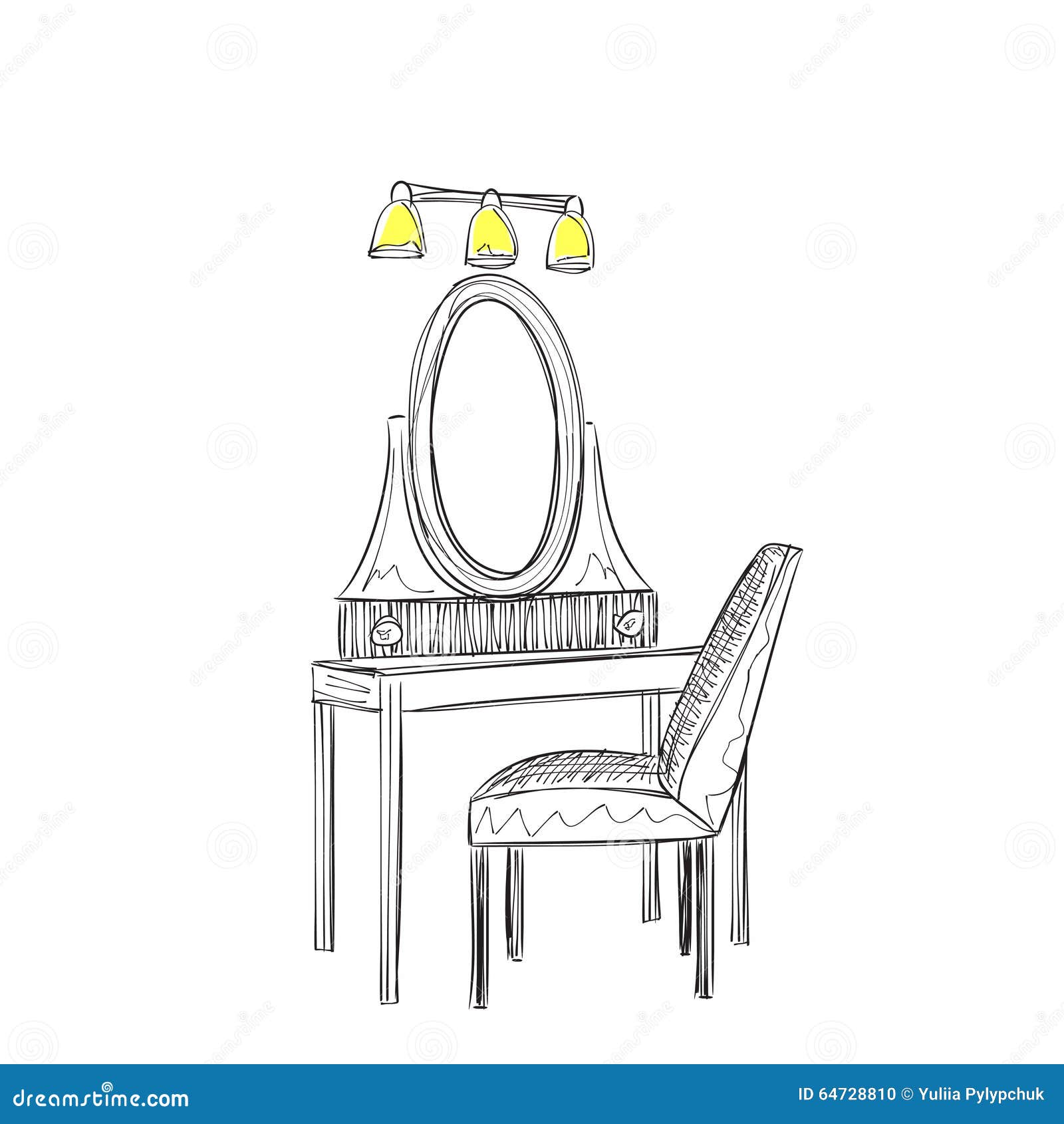 Make Up. Vanity Table And Folding Chair Sketch. Cartoon Vector ...