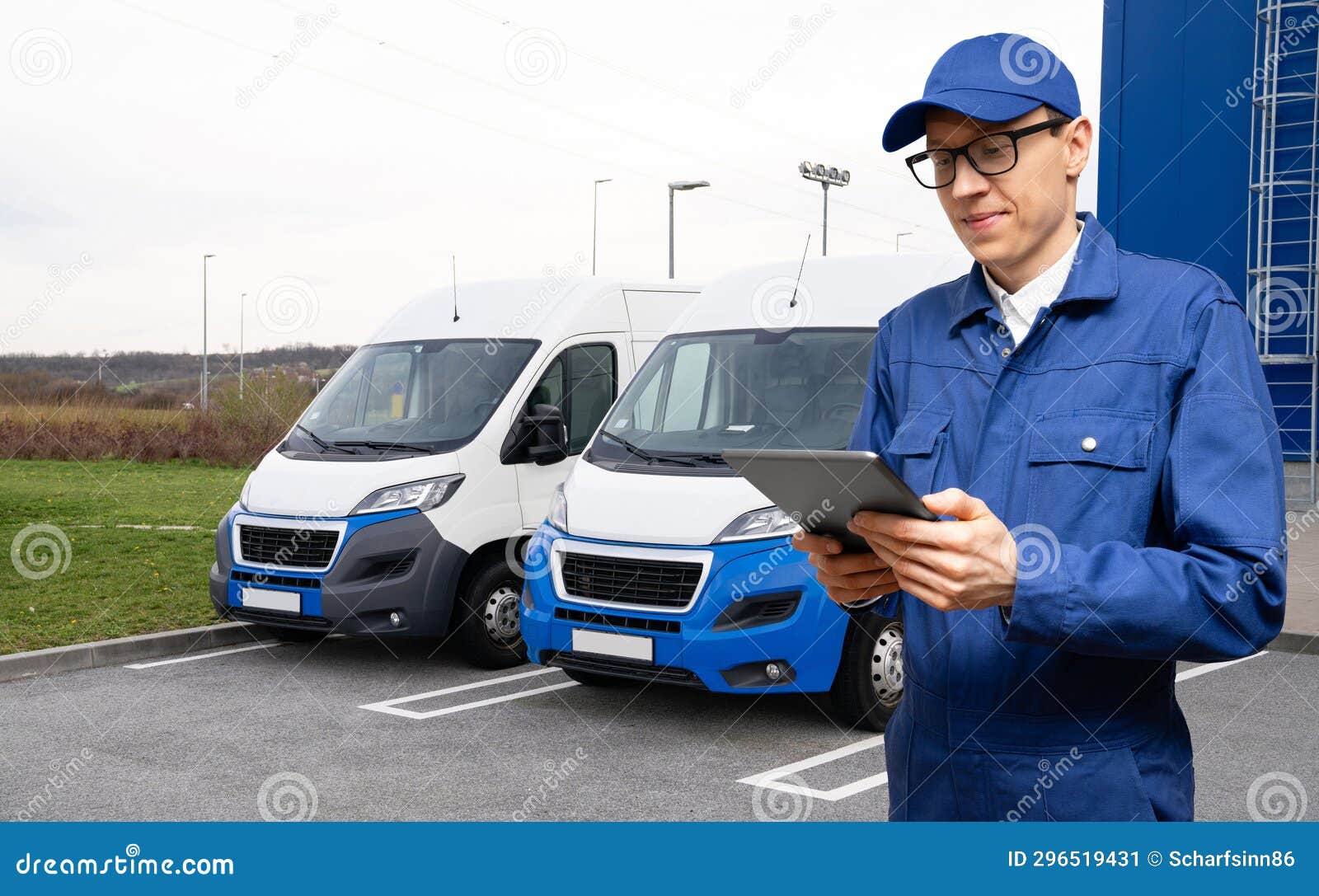 Vans are Parked in Row. Commercial Fleet Stock Image - Image of company ...
