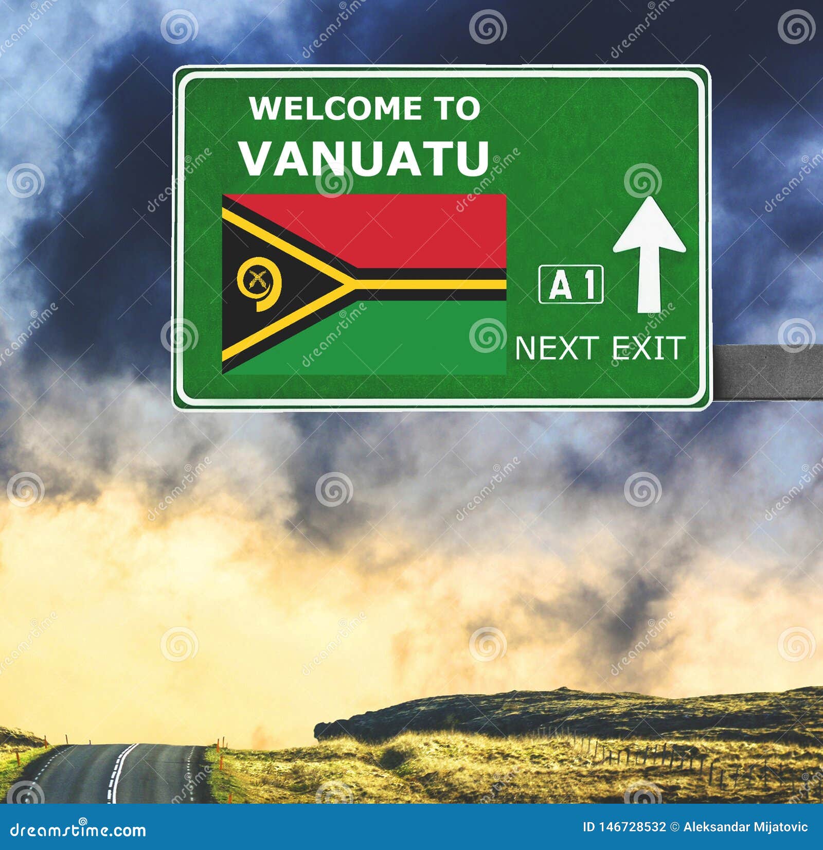 Vanuatu Road Sign Against Clear Blue Sky Stock Photo - Image of city ...