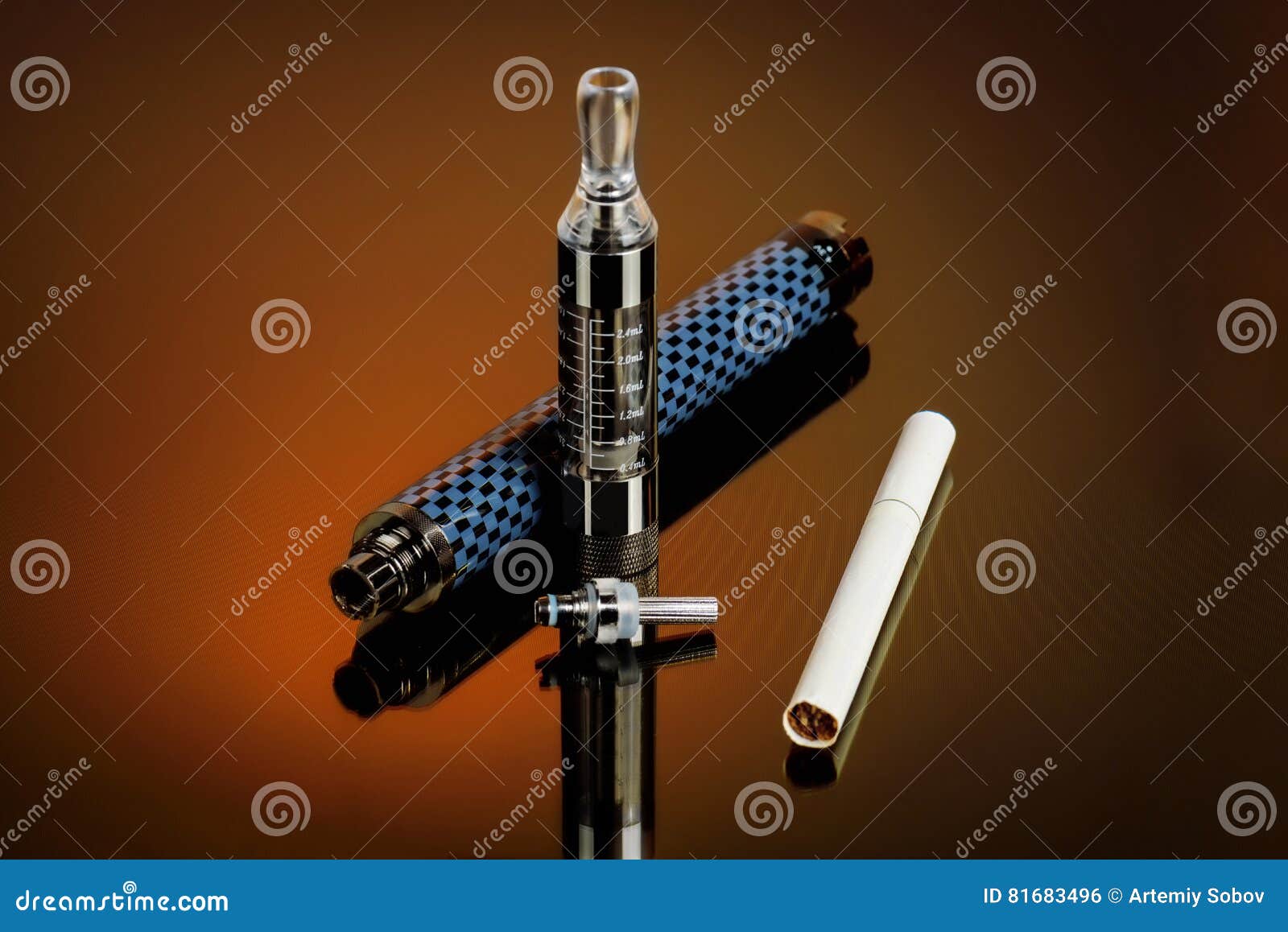 Vape, Electronic Cigarette Exploded Next To a Conventional Cigarette on ...