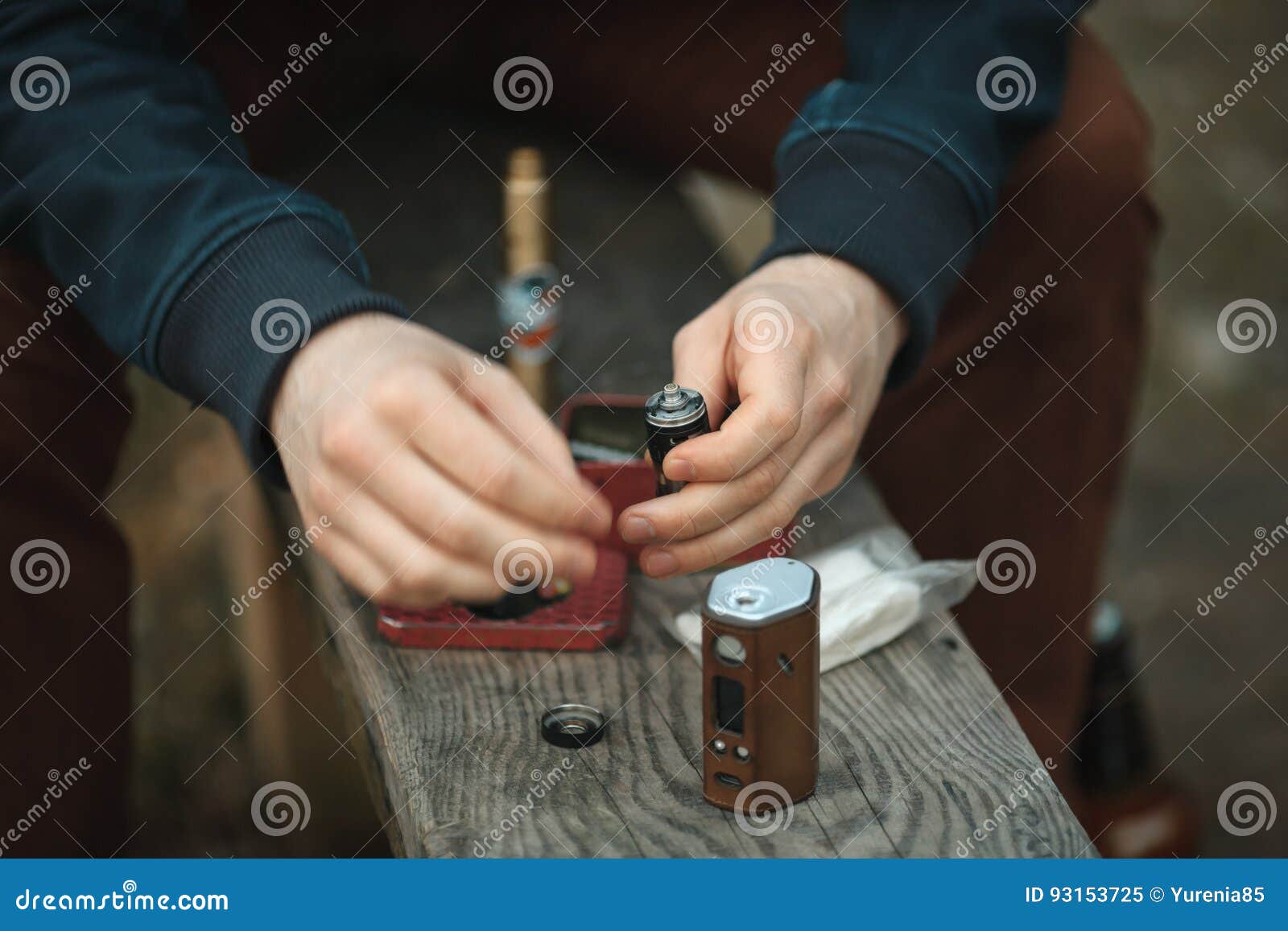 Vape. Electronic Cigarette in Male Hands. Personal Vaporizer. Stock ...