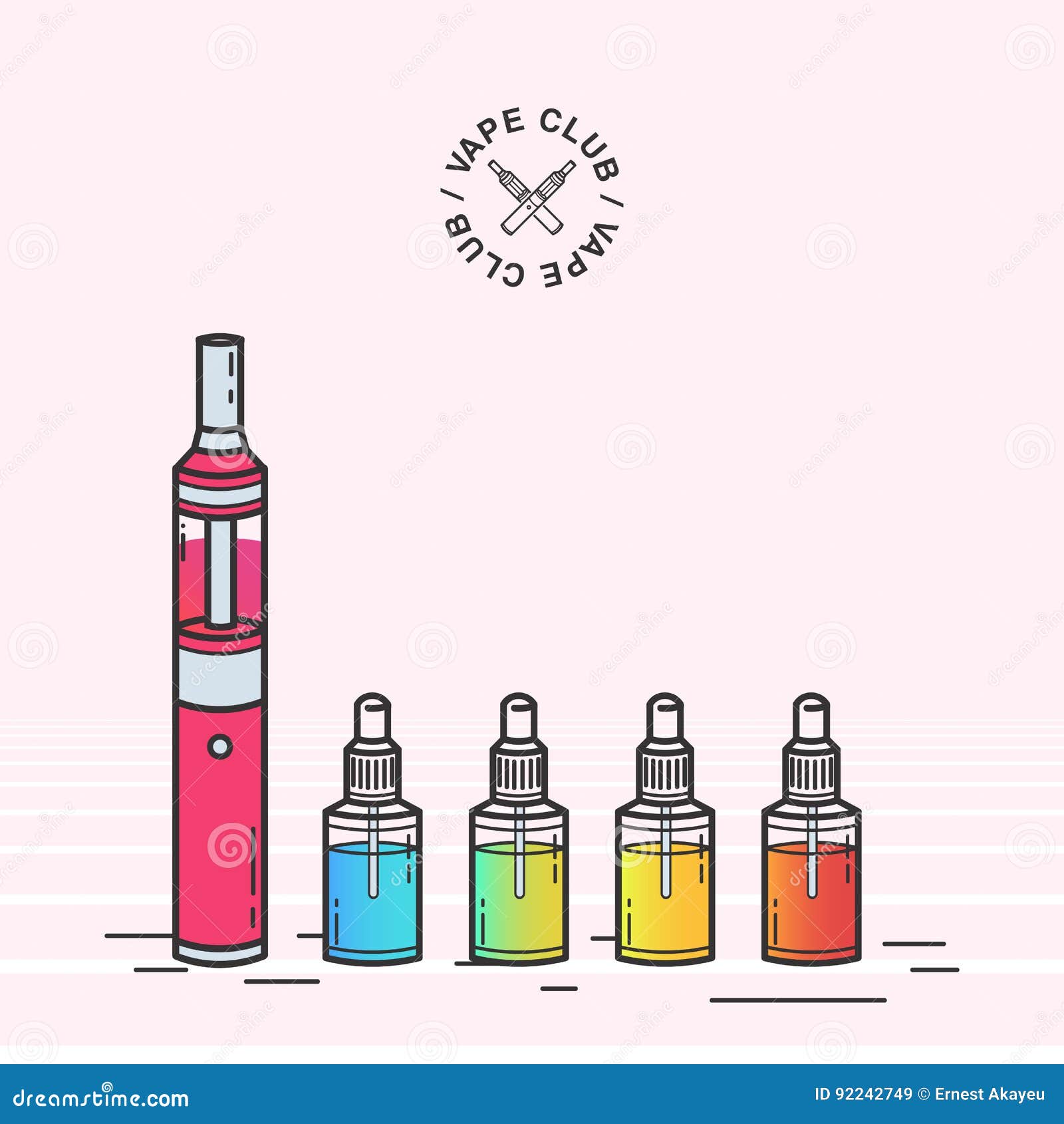 Vape Smoking Device. Illustration With E-cigarette And Vaping Juice ...