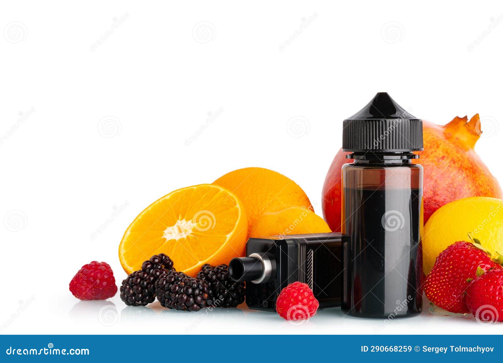 Vape and Smoking Liquid with Fruit Flavor on White Background Stock ...