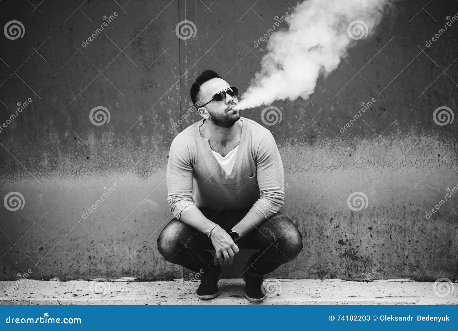 Vaper with Beard in Sunglasses Vaping Outdoor Stock Image - Image of ...