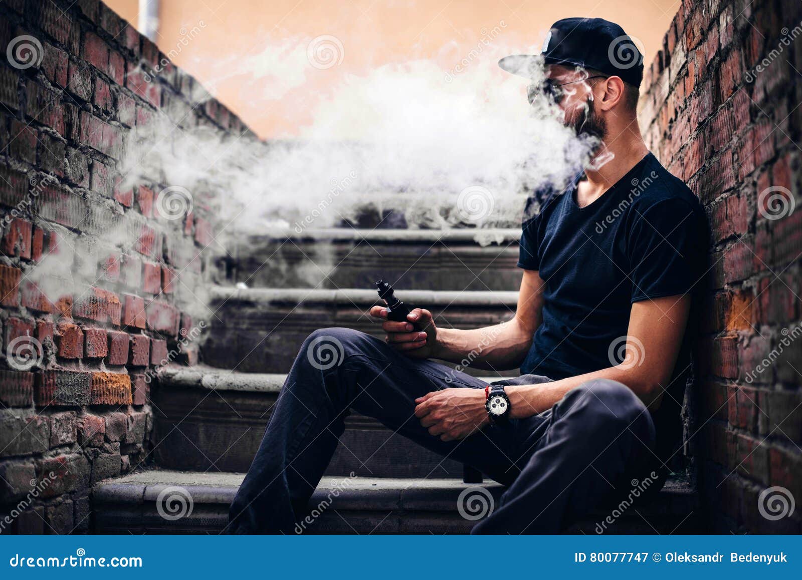 Vaper with Beard in Sunglasses Vaping Outdoor Stock Image - Image of ...